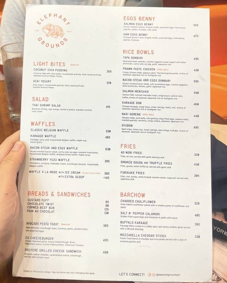 Menu at Elephant Grounds Manila - BGC cafe, Taguig
