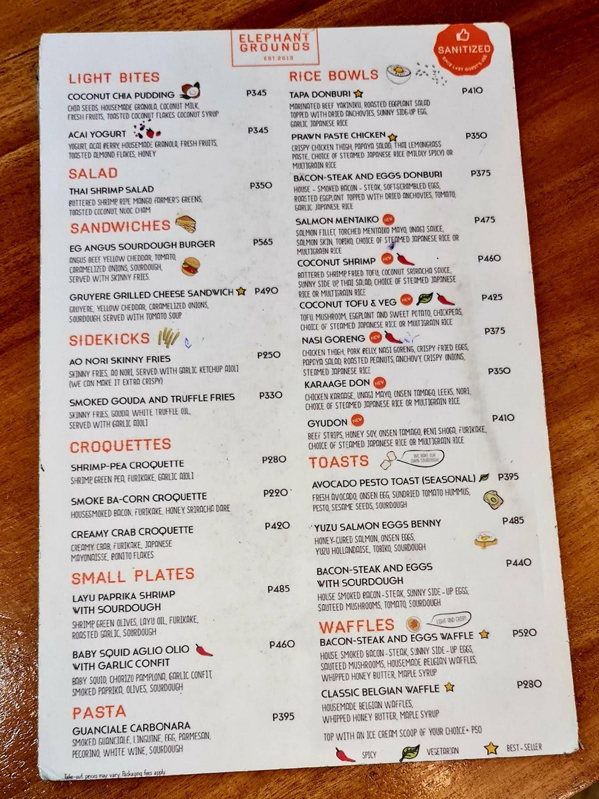 Menu at Elephant Grounds Manila - BGC cafe, Taguig
