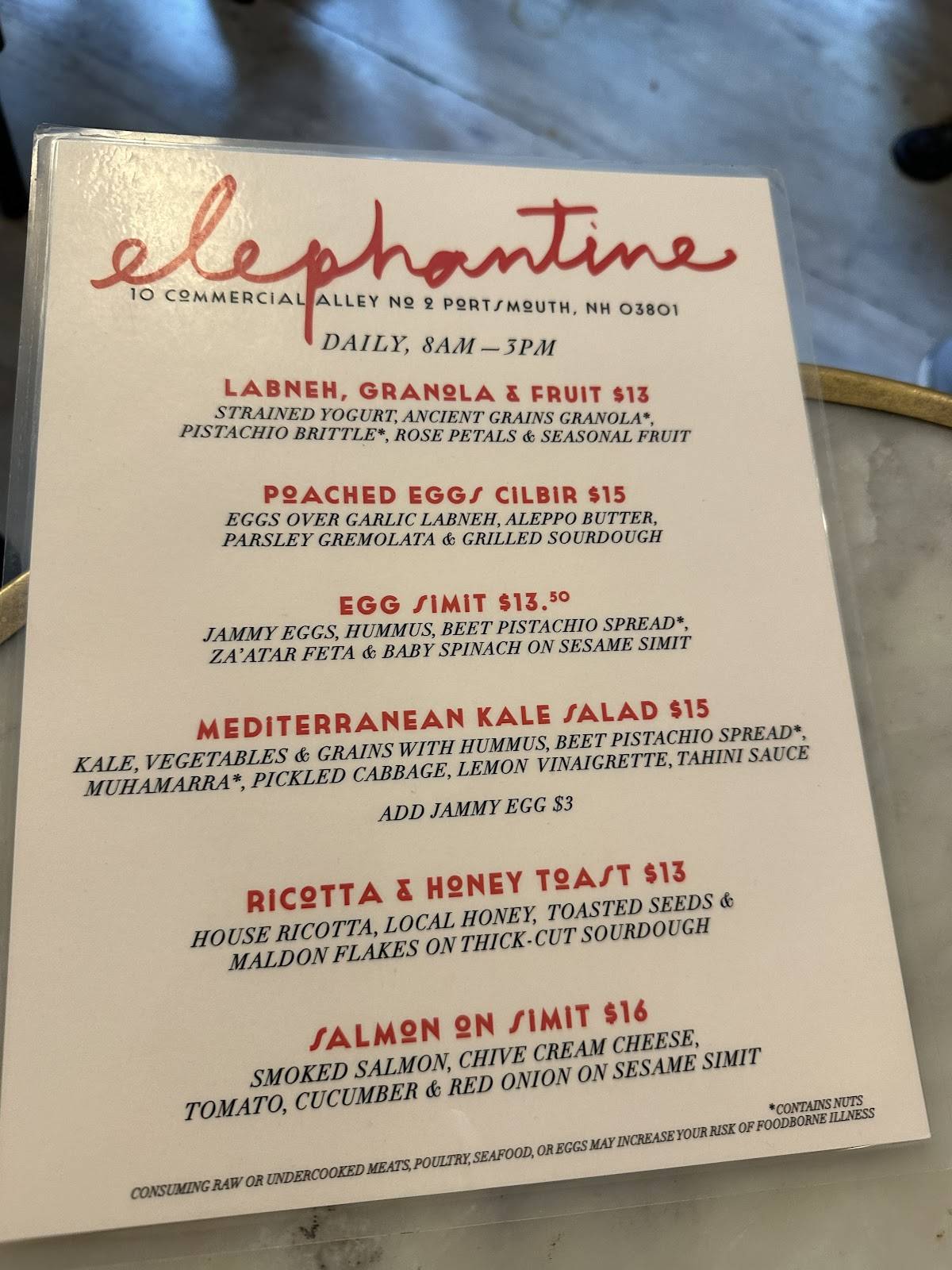 Menu at Elephantine Bakery, Portsmouth