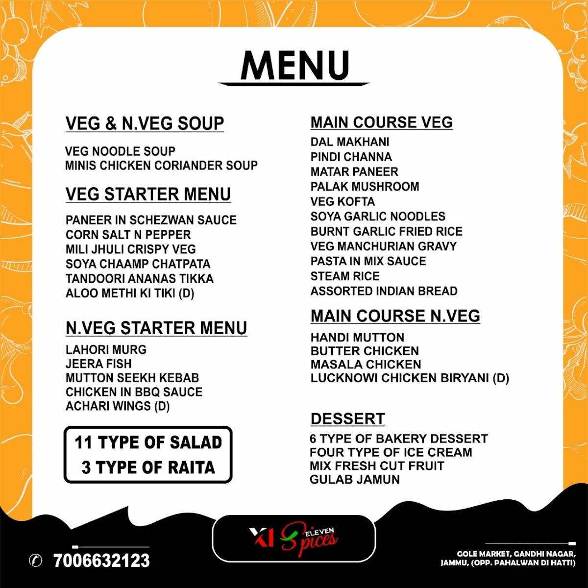 Menu at Eleven spices BUFFET / ALA CARTE BUFFET RESTAURANT IN JAMMU TOP ...