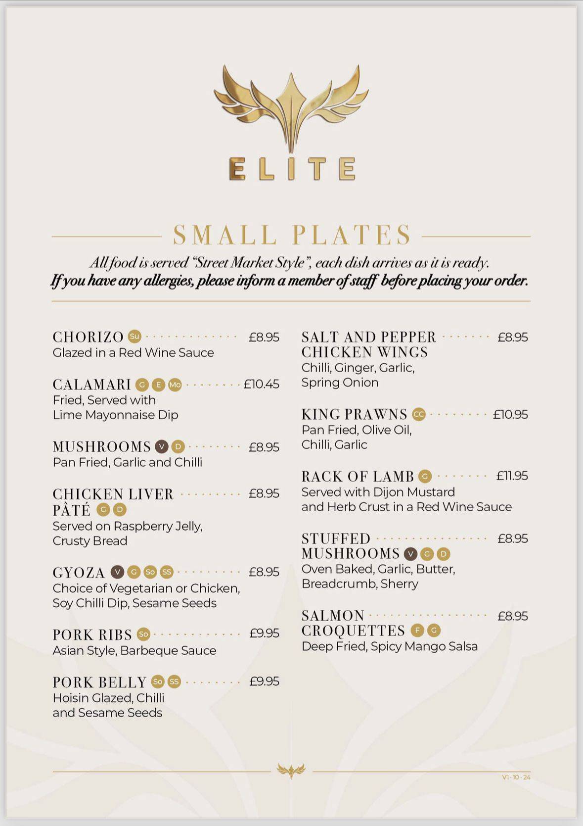 Menu at Elite Lounge & Restaurant, Blackpool