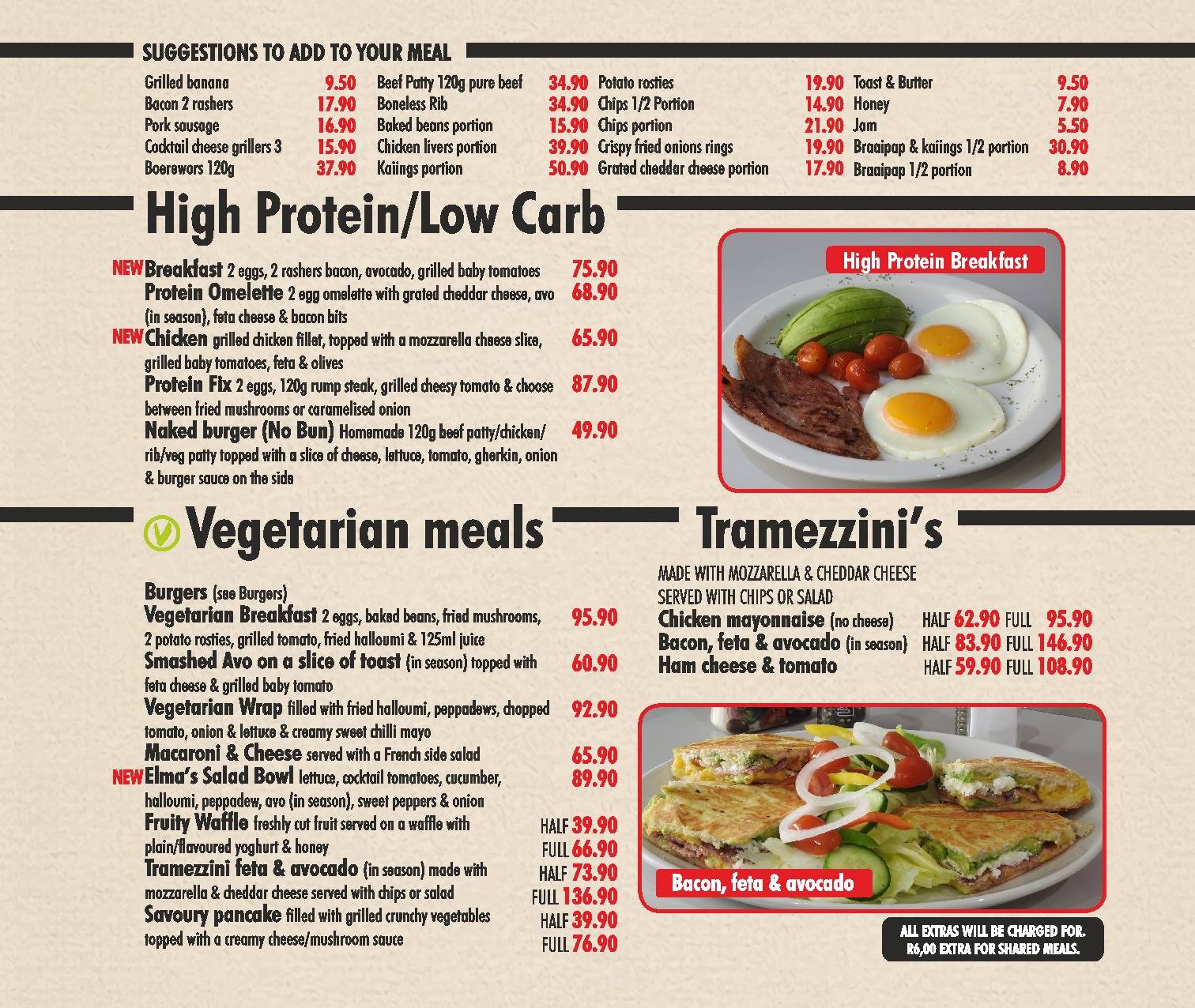 Menu at Elma's restaurant, Pretoria, 26/27 Van Rensburg Street