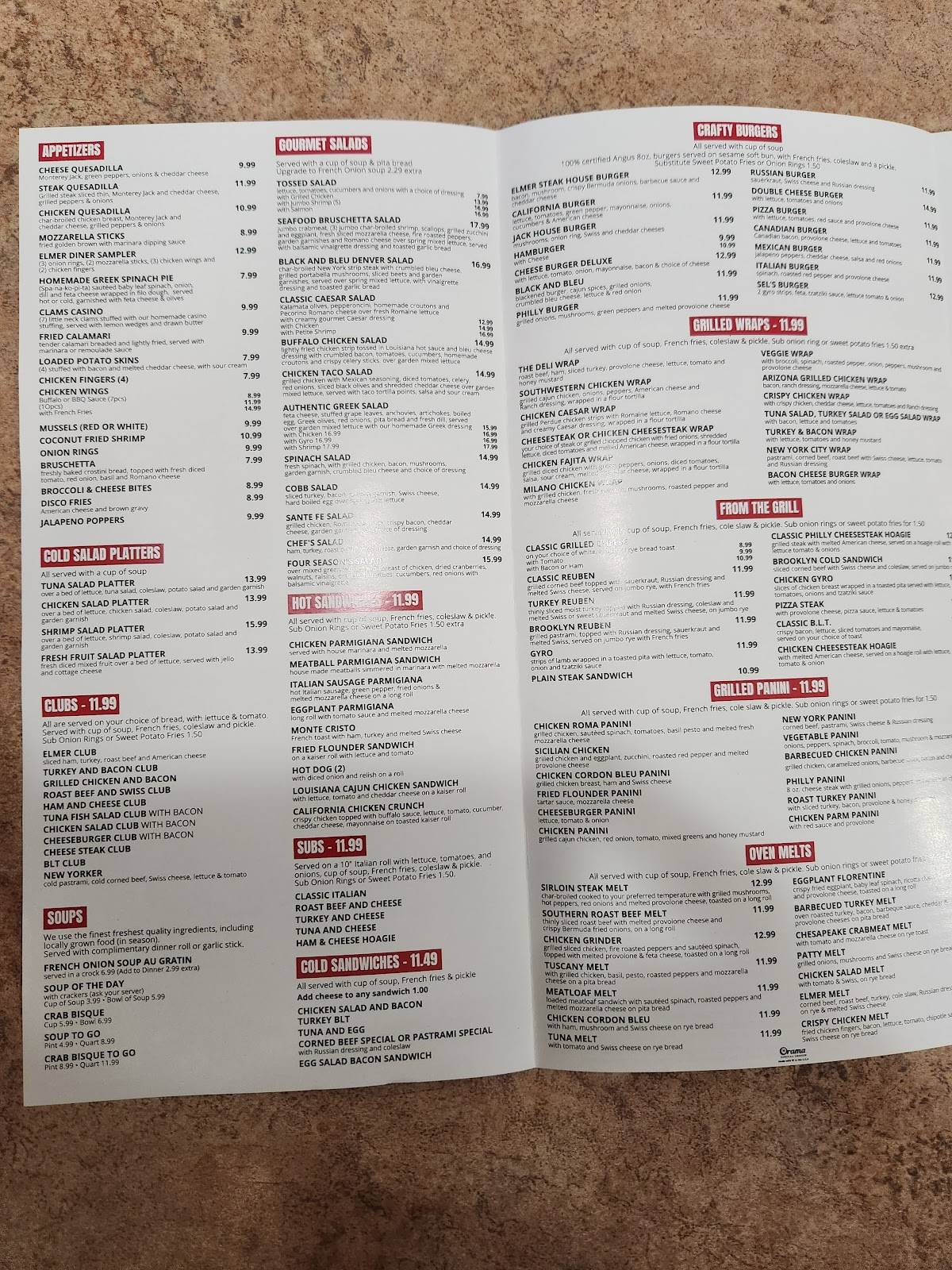 Menu at Elmer Diner Restaurant, Elmer, 41 Front St