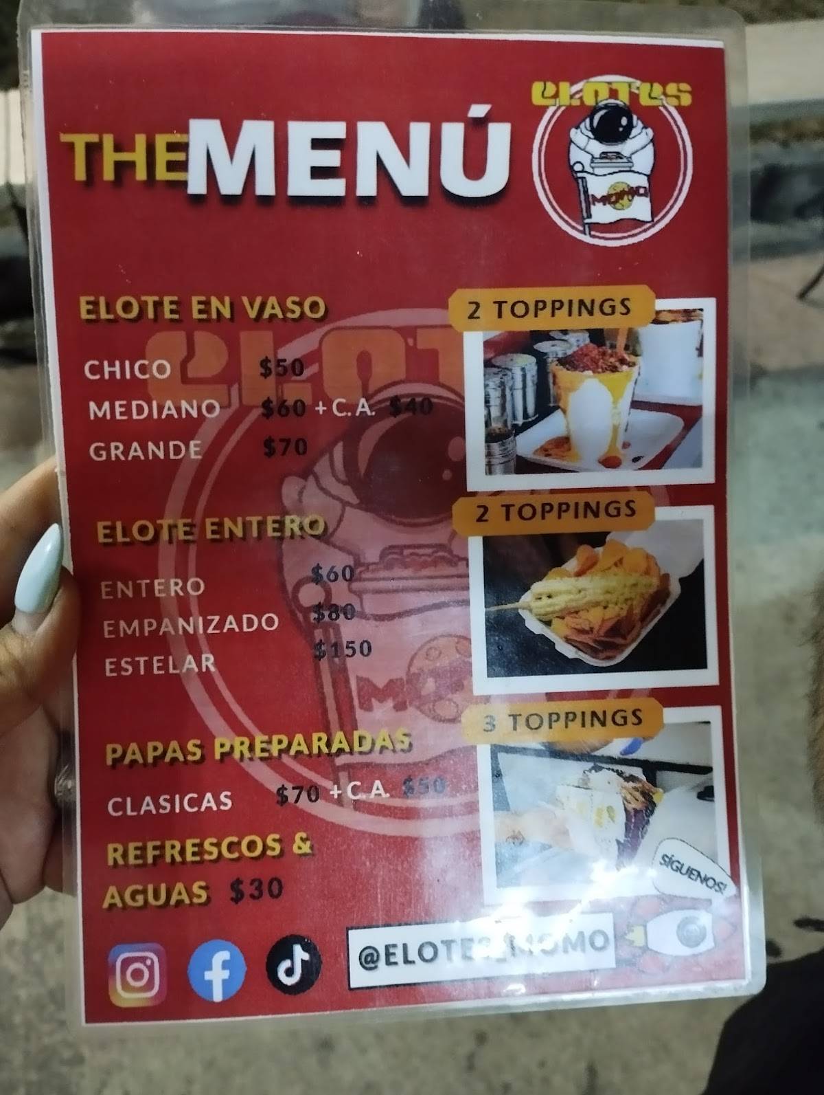 Carta del restaurante Elotes Momo, Monterrey