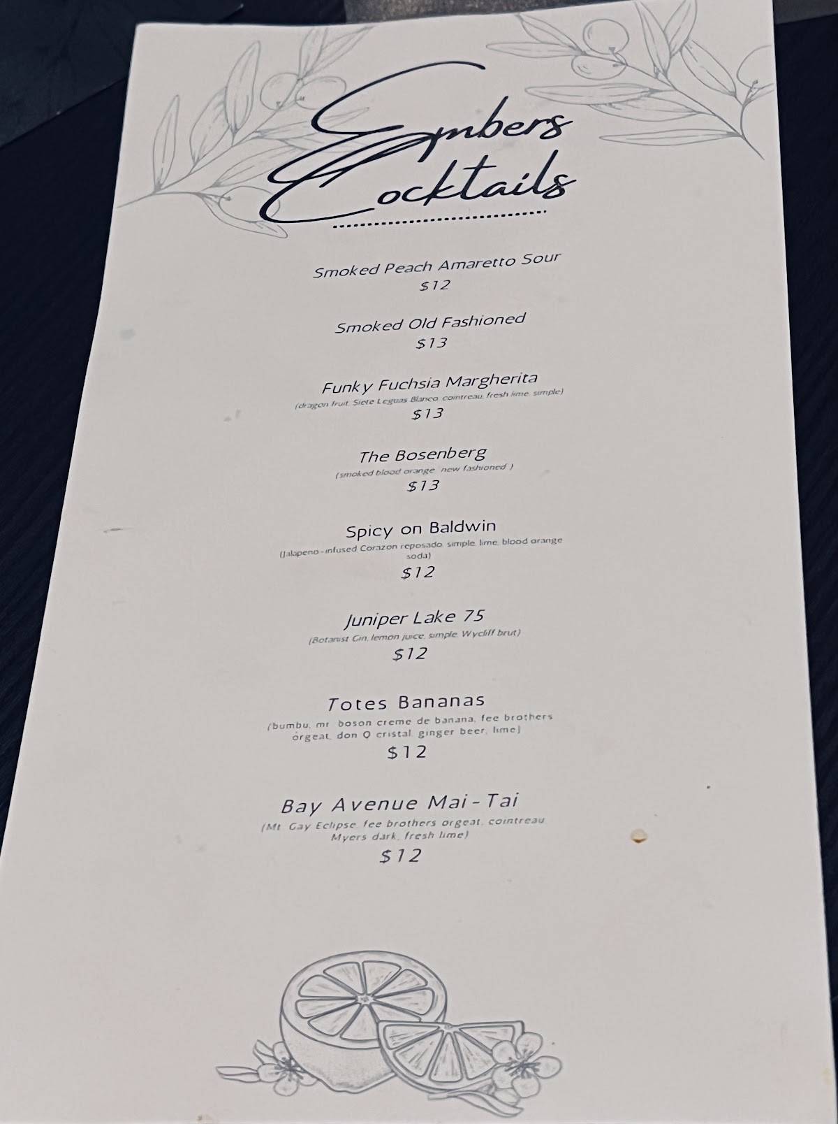 Menu at Embers Bistro restaurant, DeFuniak Springs, 756 Baldwin Ave