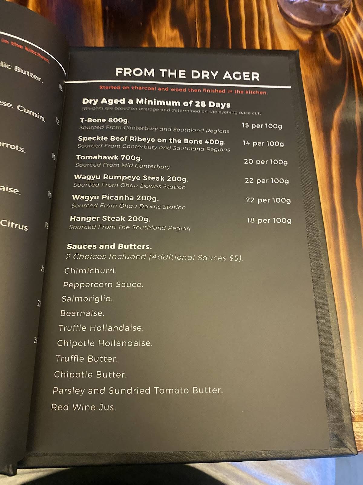 Menu at Embers & Ashes restaurant, Christchurch