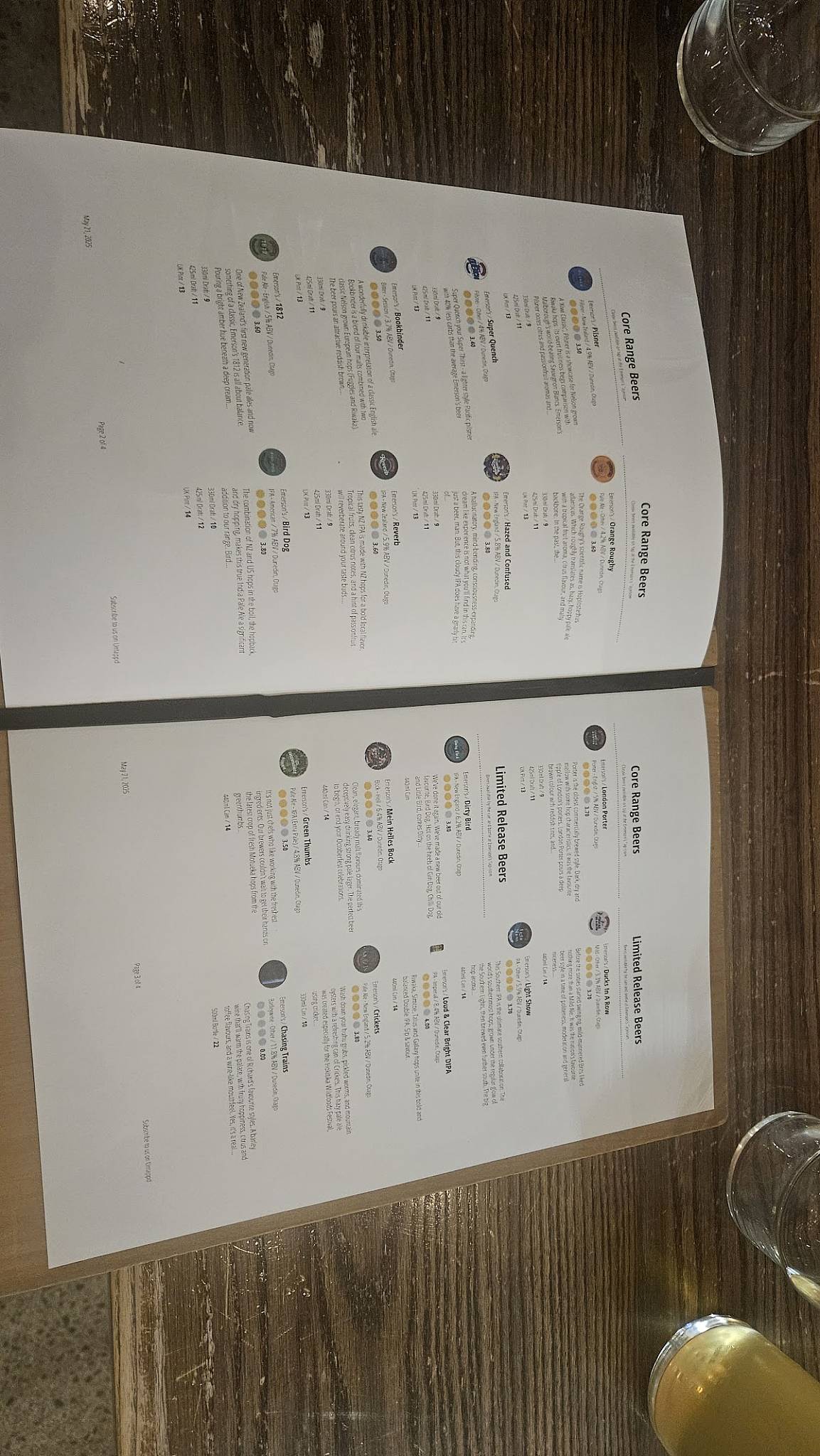 Menu at Emerson's Brewery pub & bar, Dunedin