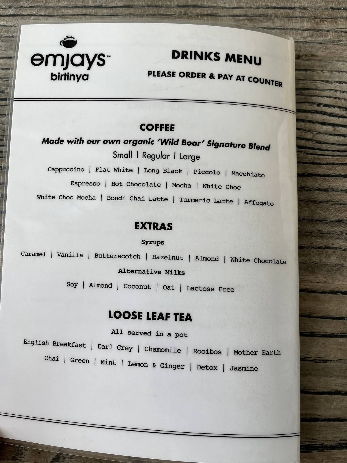 Menu at Emjays Birtinya cafe, Birtinya, Shop 5/10 Capital Pl