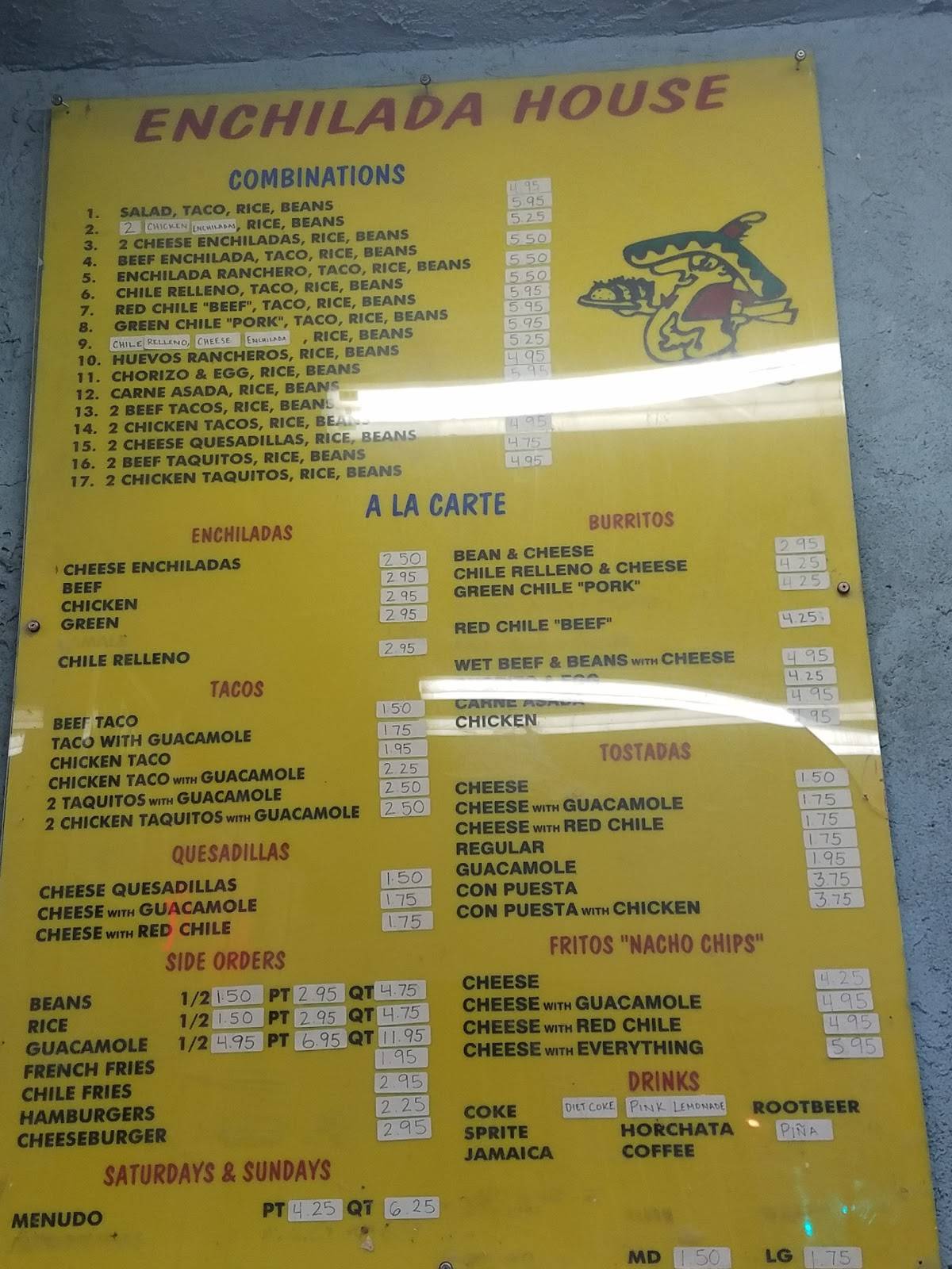 Menu at Enchilada House restaurant, Rancho Palos Verdes