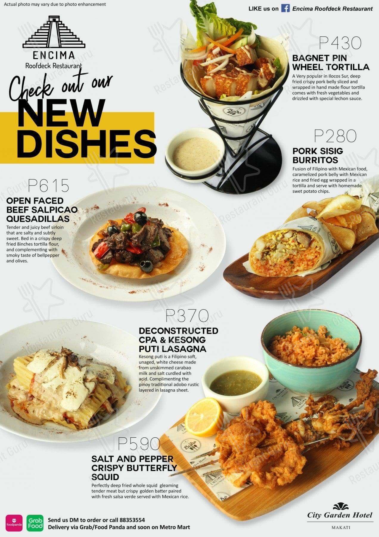 Menu at Encima Roofdeck Restaurant, Makati, Makati