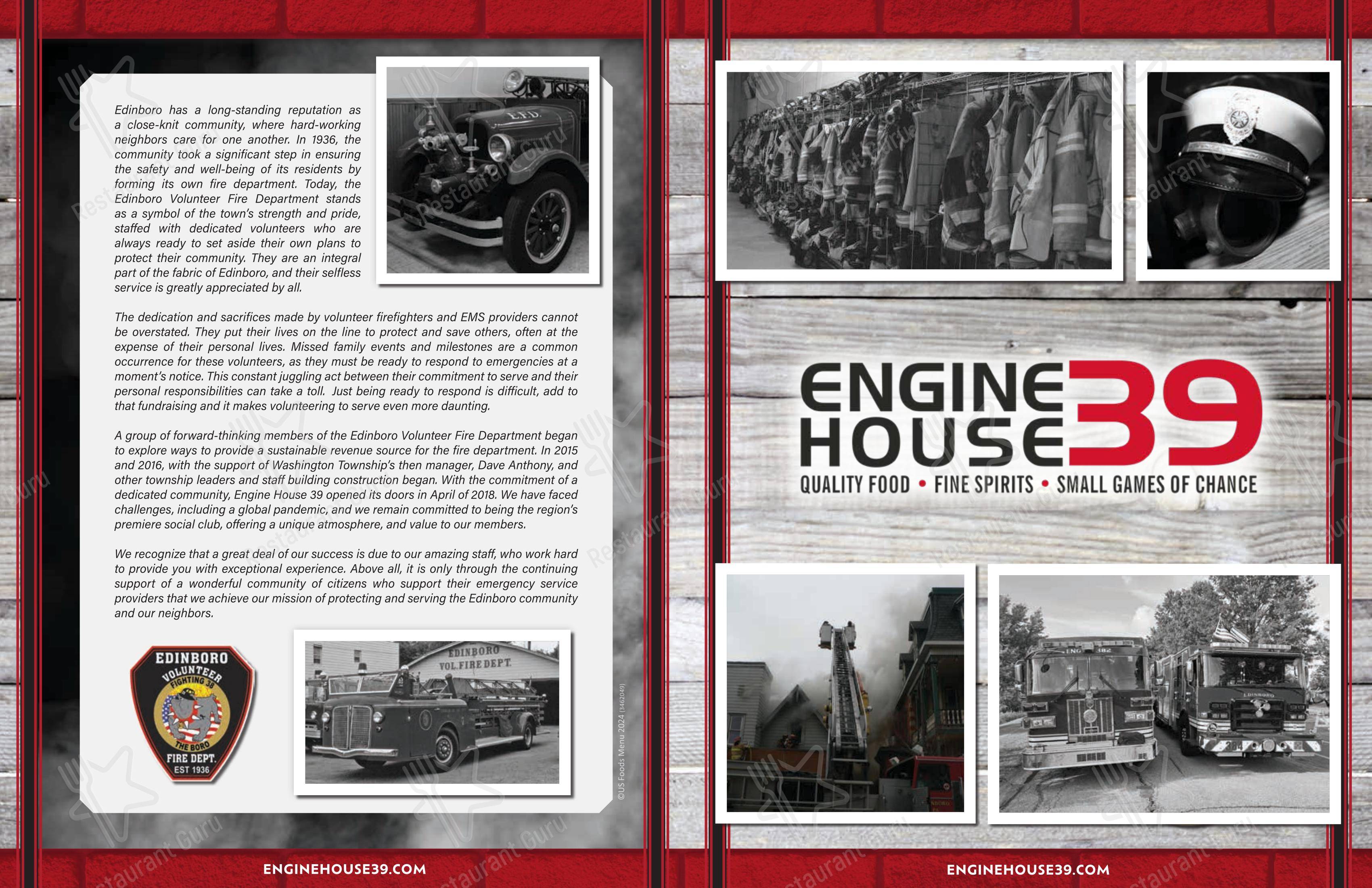 Menu at Engine House 39 pub & bar, Edinboro, Washington Dr