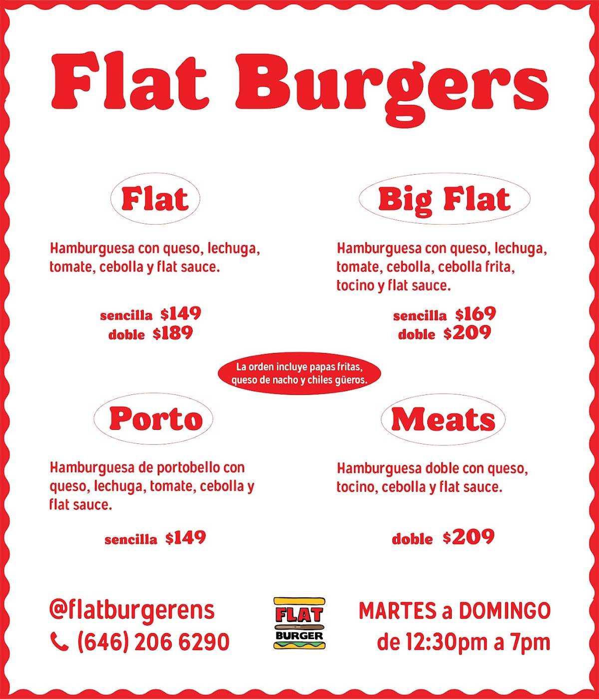 Carta del restaurante Flat Burger, Ensenada
