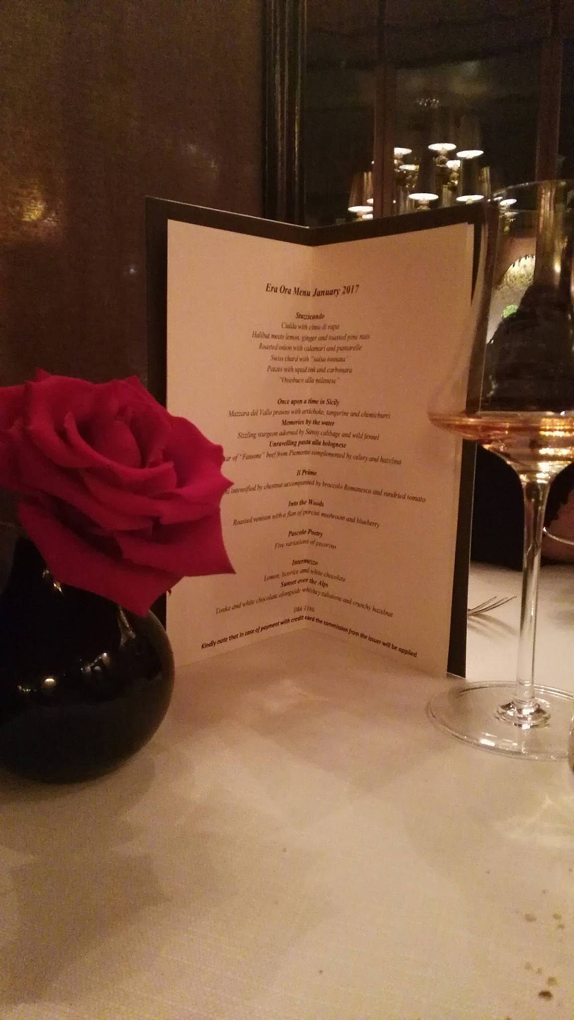 Menu at Era Ora restaurant, Copenhagen