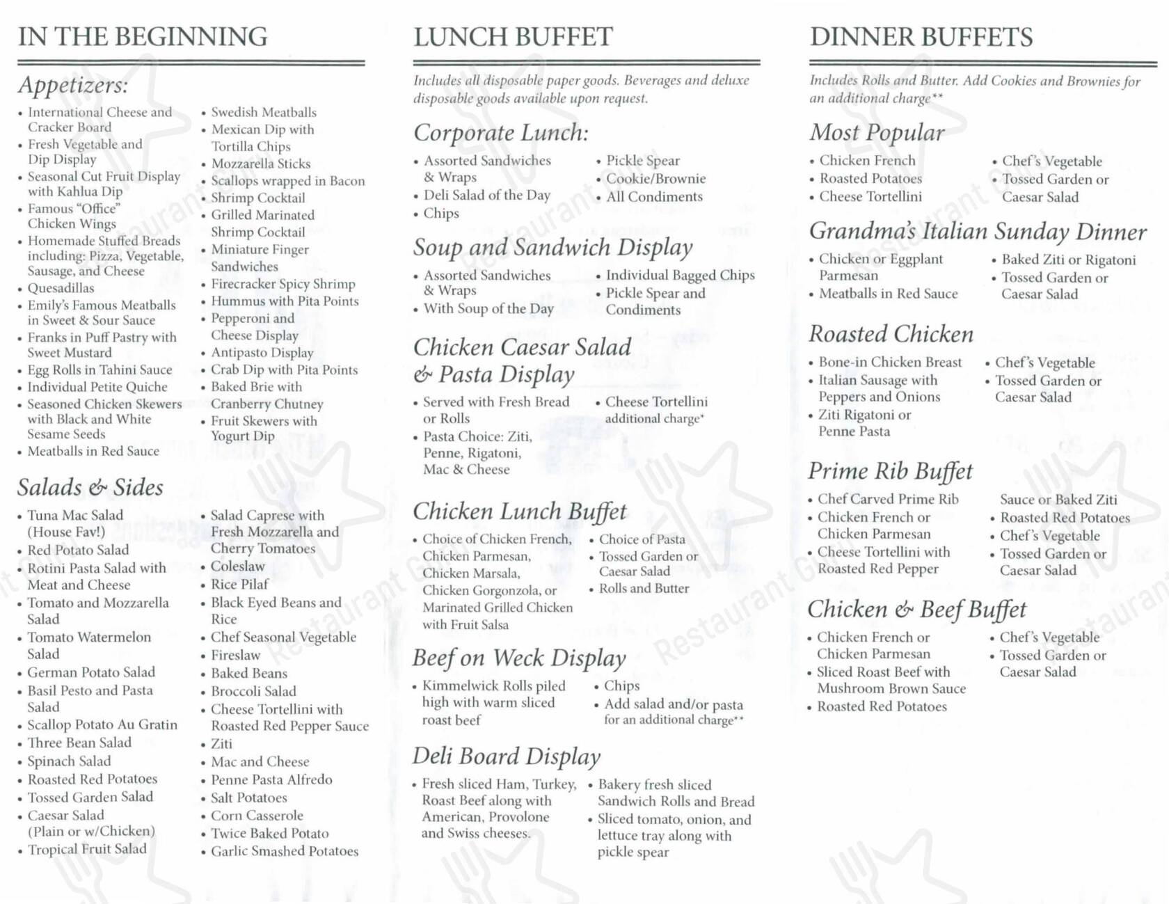 Menu at Eric's Office Restaurant, Canandaigua