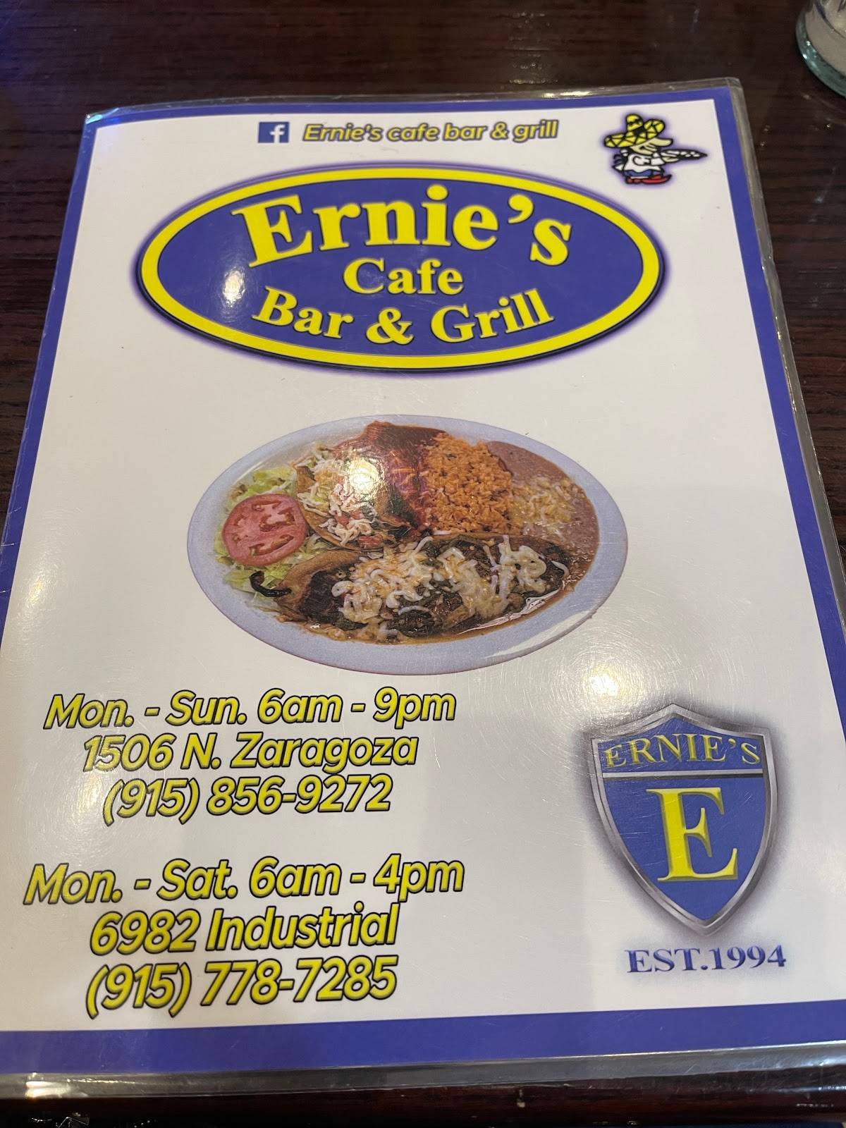 Menu at Ernie's Cafe Bar & Grill, El Paso, N Zaragoza Rd