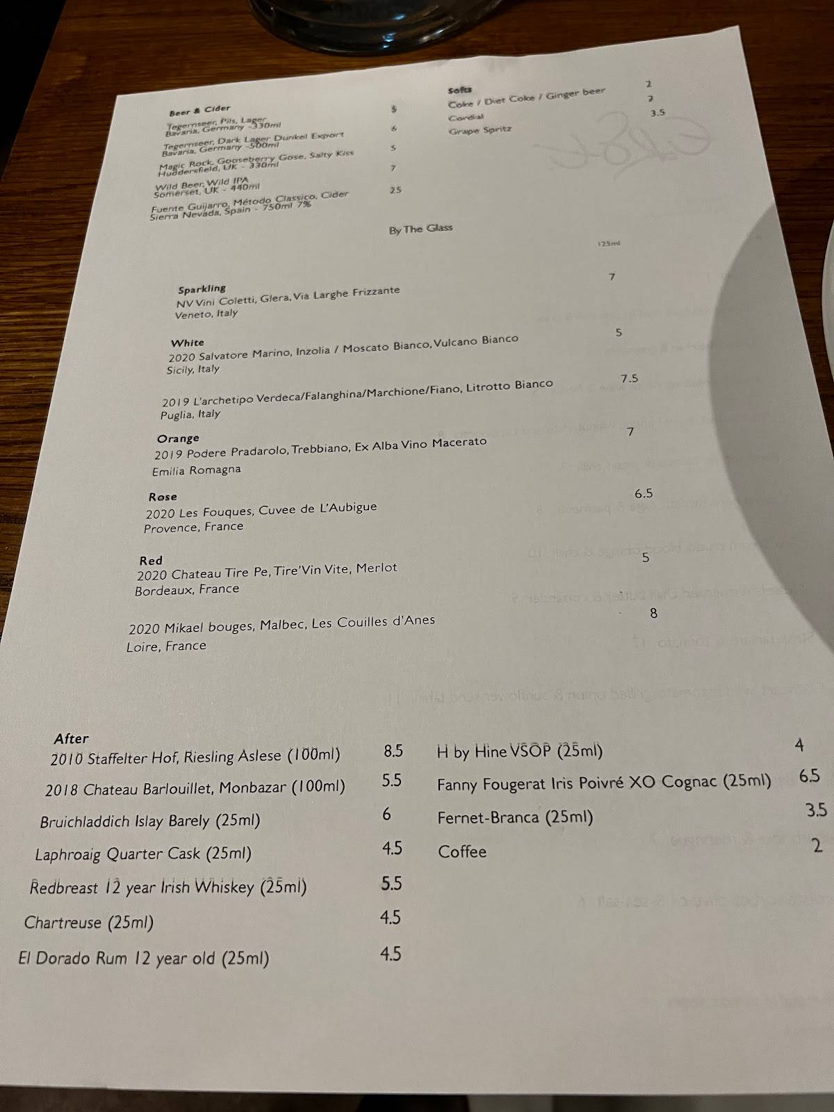 Menu at Erst pub & bar, Manchester