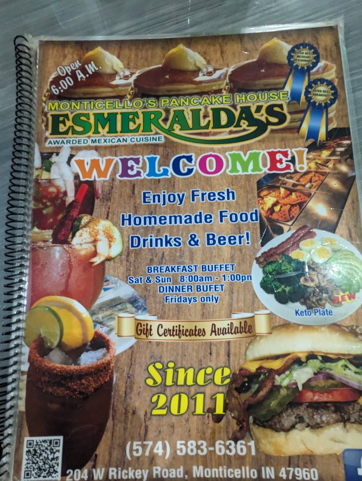 Menu at Esmeralda's Pancake House restaurant, Monticello, 204 Rickey Rd