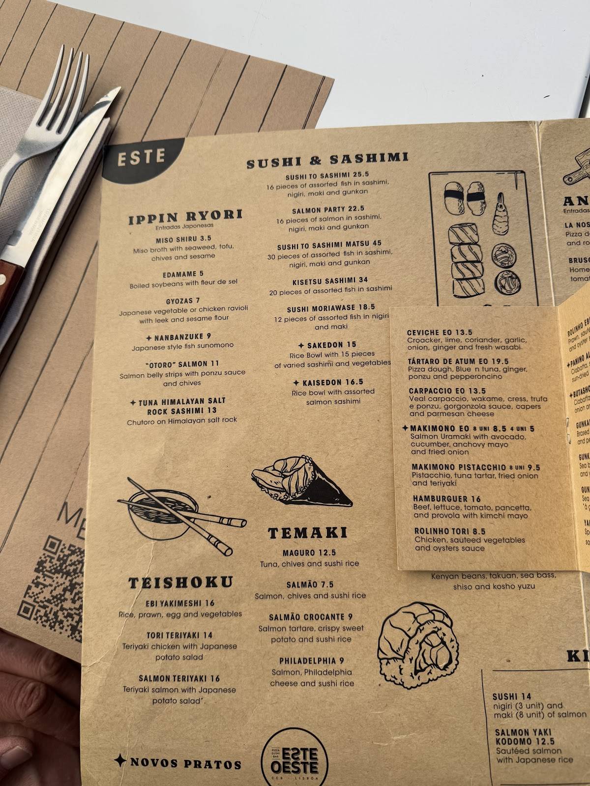 Carta del restaurante Este Oeste, Lisboa