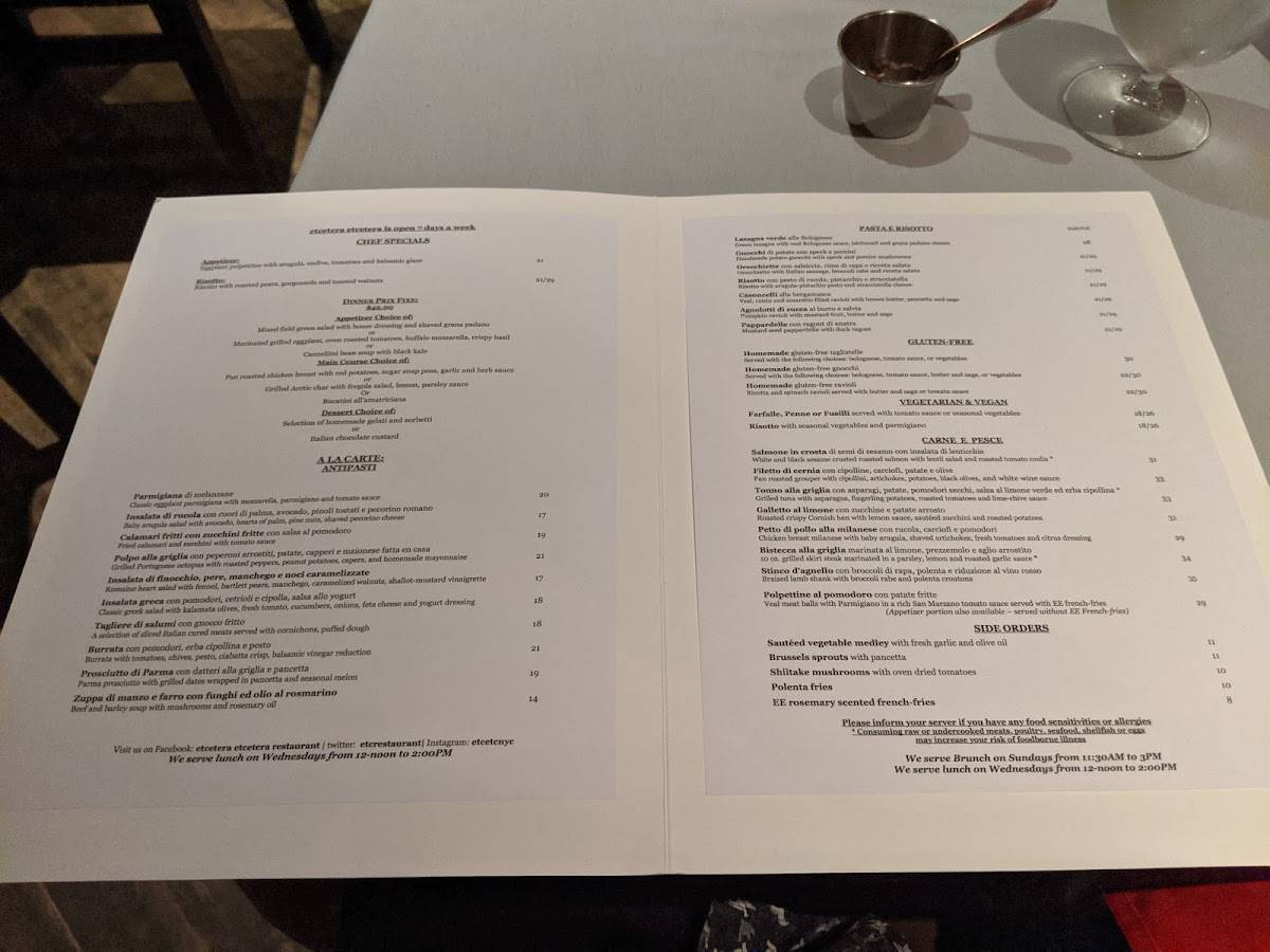 Menu at Etcetera Etcetera restaurant, New York City
