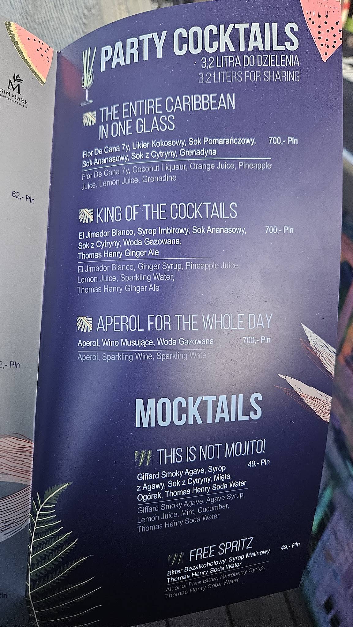 Menu at Ether Rooftop Bar, Warsaw