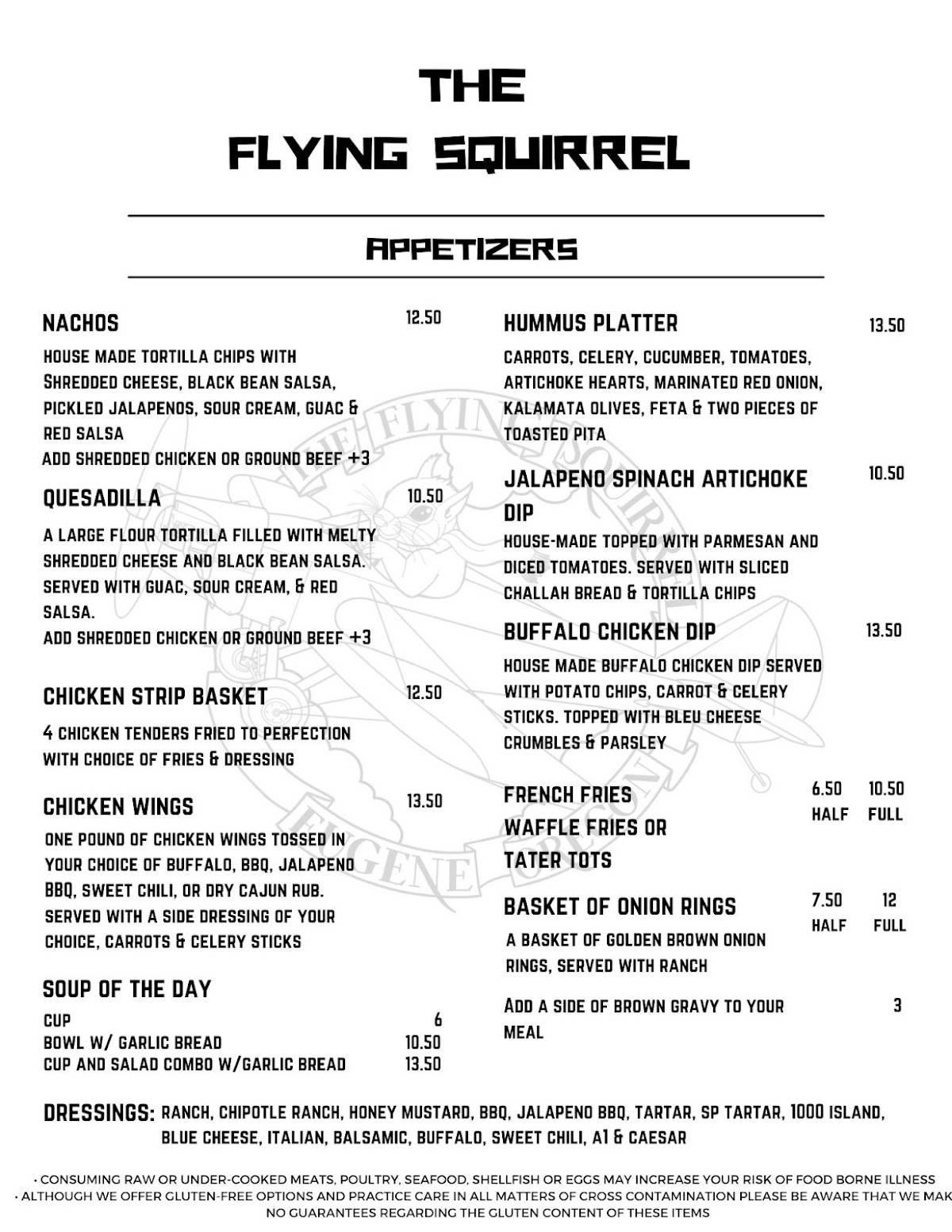 Menu at The Flying Squirrel Tavern pub & bar, Eugene