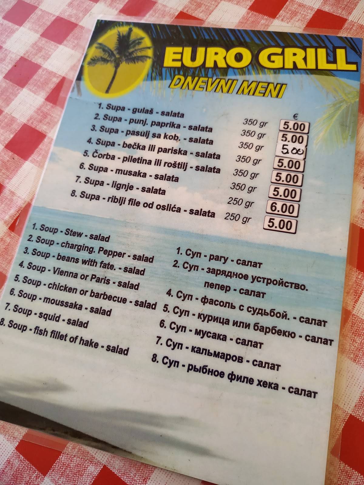 Speisekarte von Euro Grill restaurant, Herceg Novi