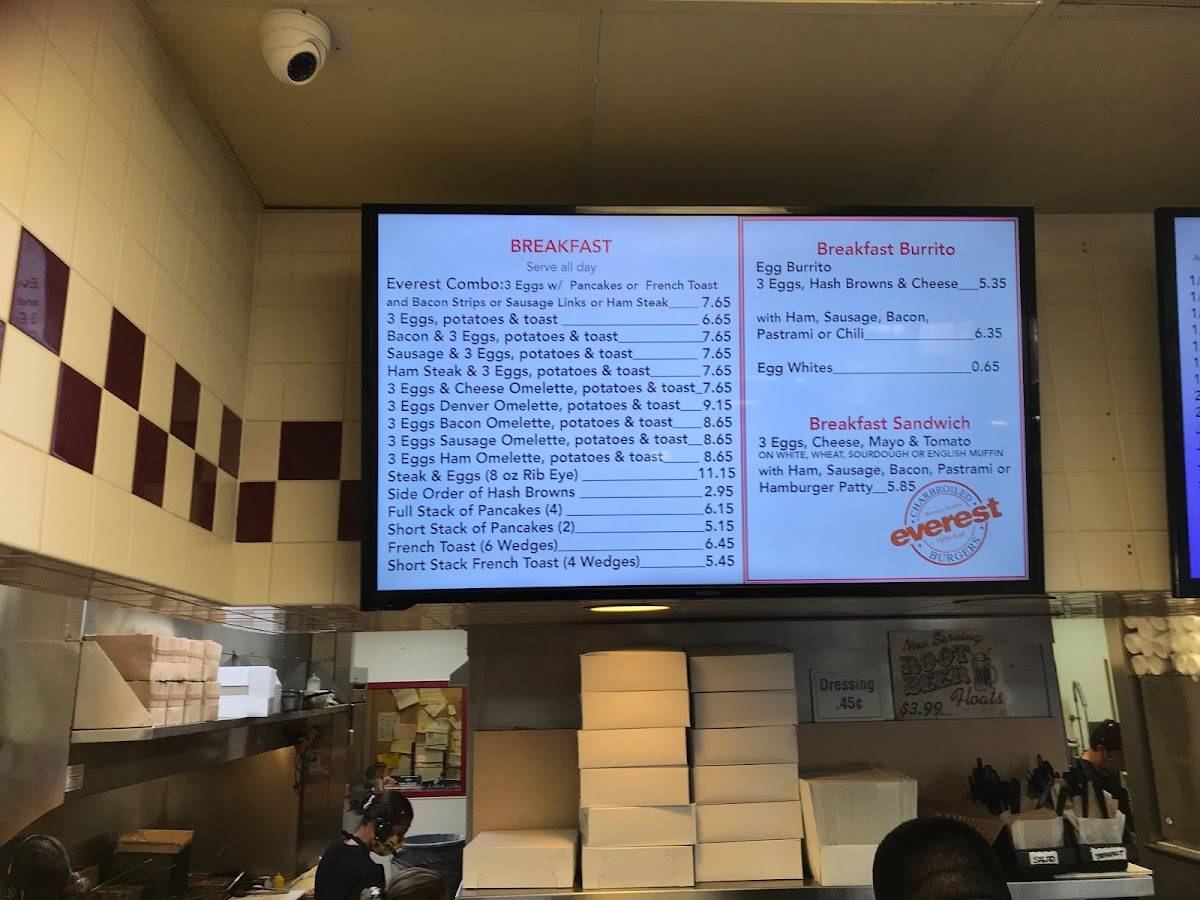 Menu at Everest Burgers restaurant, Santa Clarita