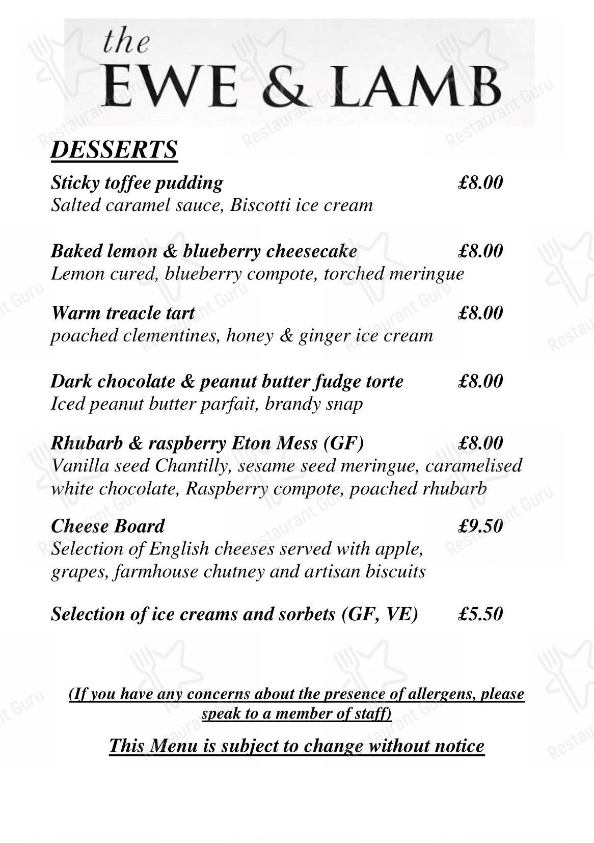 Menu at Ewe & Lamb pub & bar, Bromsgrove