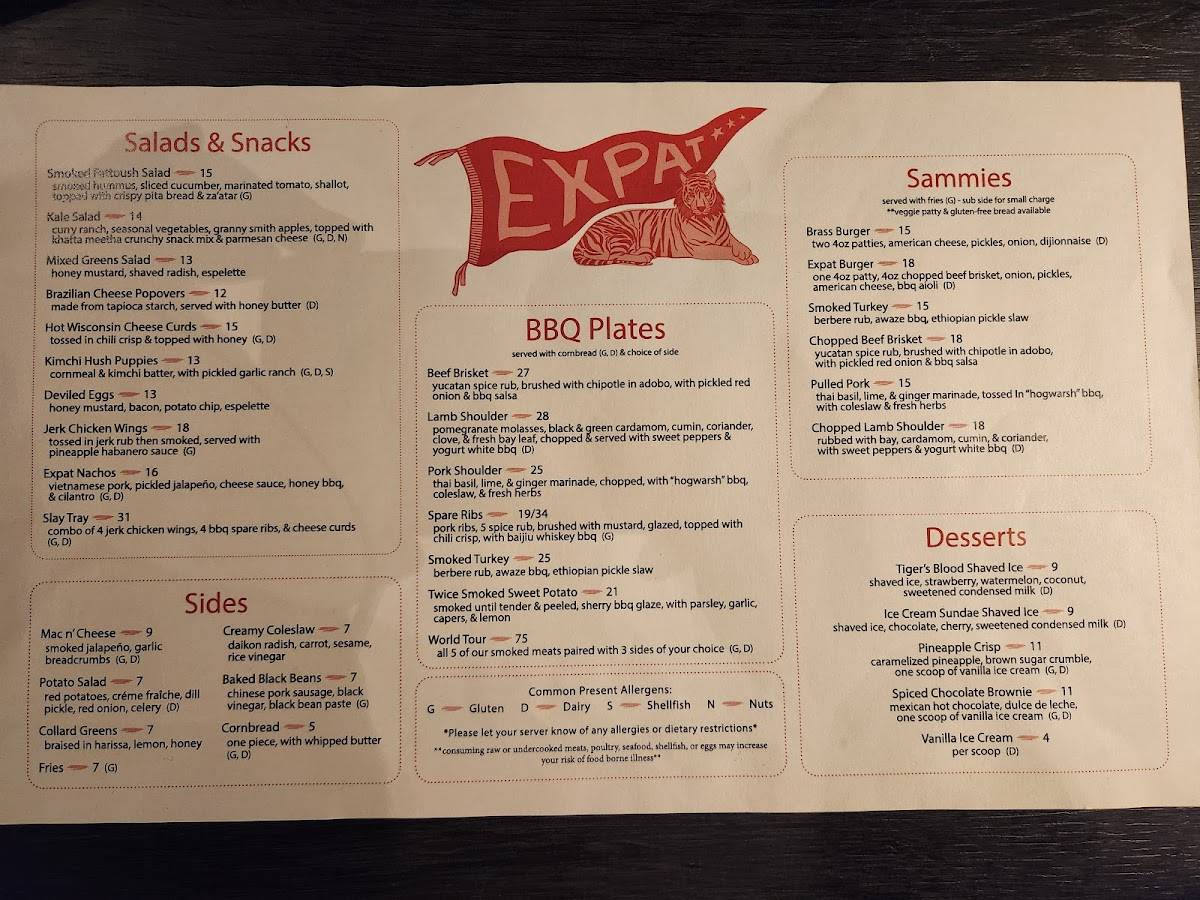 Menu at Expat BBQ, St. Louis