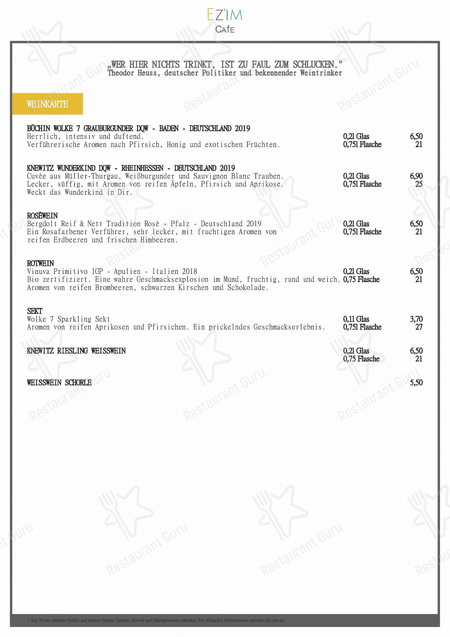 Speisekarte von EZIM CAfE, Frankfurt am Main