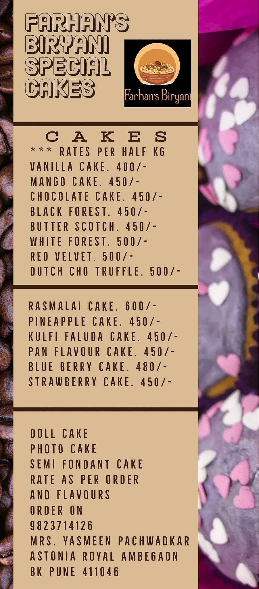 Menu at FARHAN'S BIRYANI, Pune