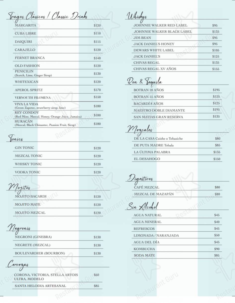 Menu at FILOMENA Restaurante Argentino-Fusión, Puerto Escondido, Benito ...