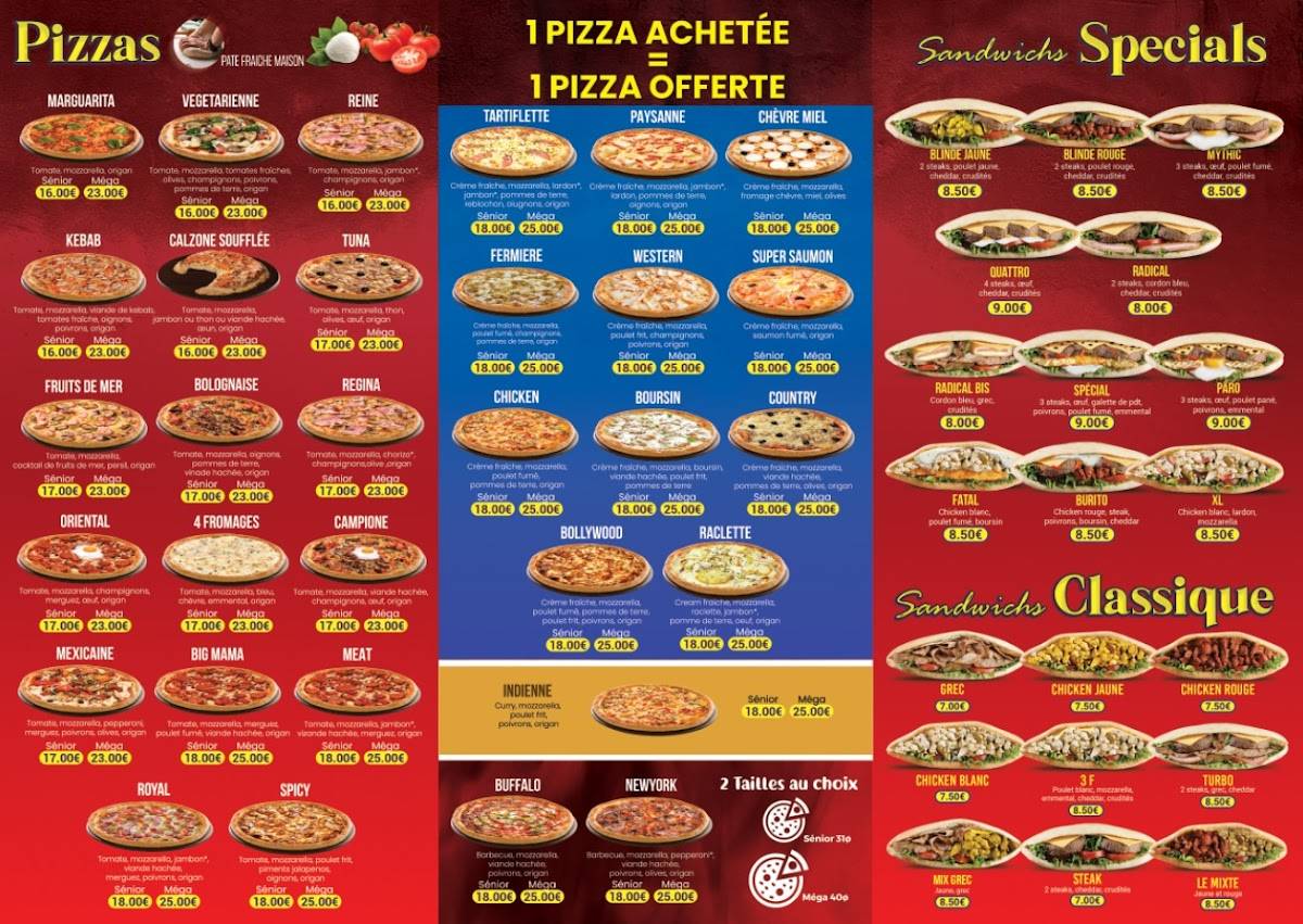 Menu au FPS - France Pizza restaurant, Pontoise