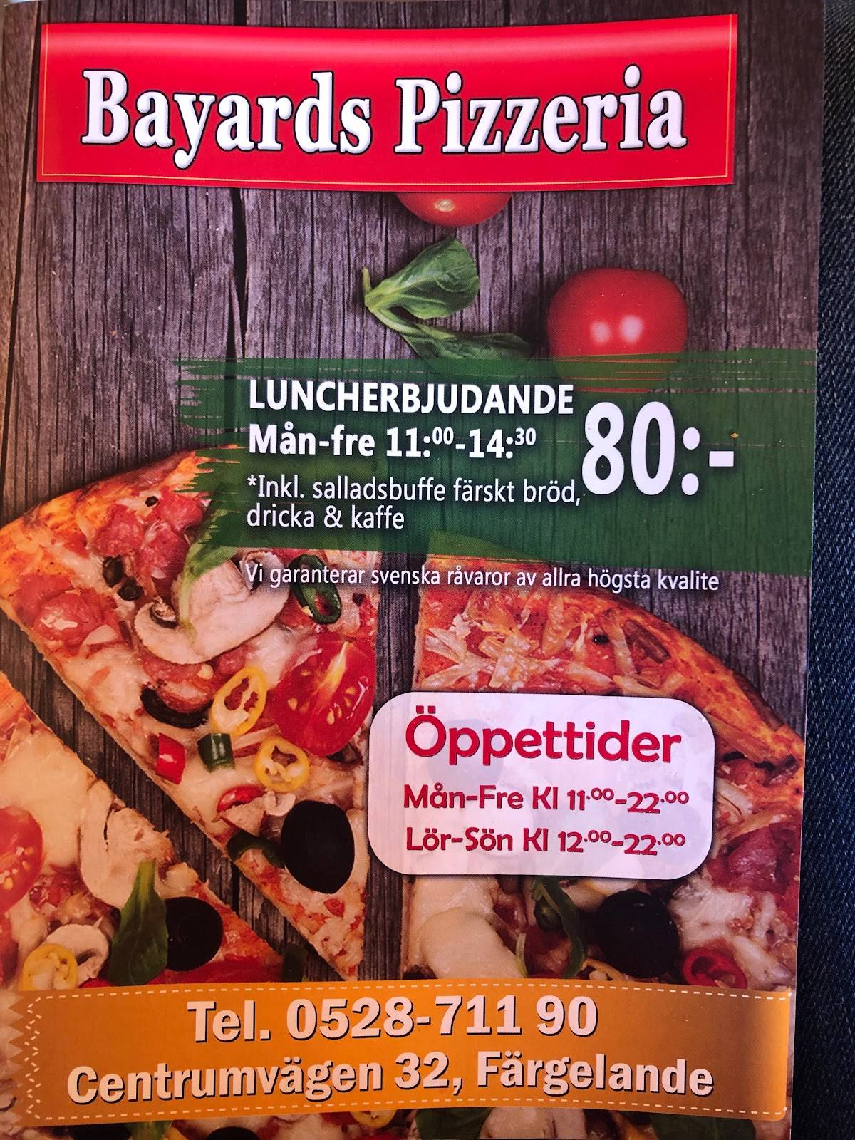 Menu at Bayards Pizzeria, Färgelanda