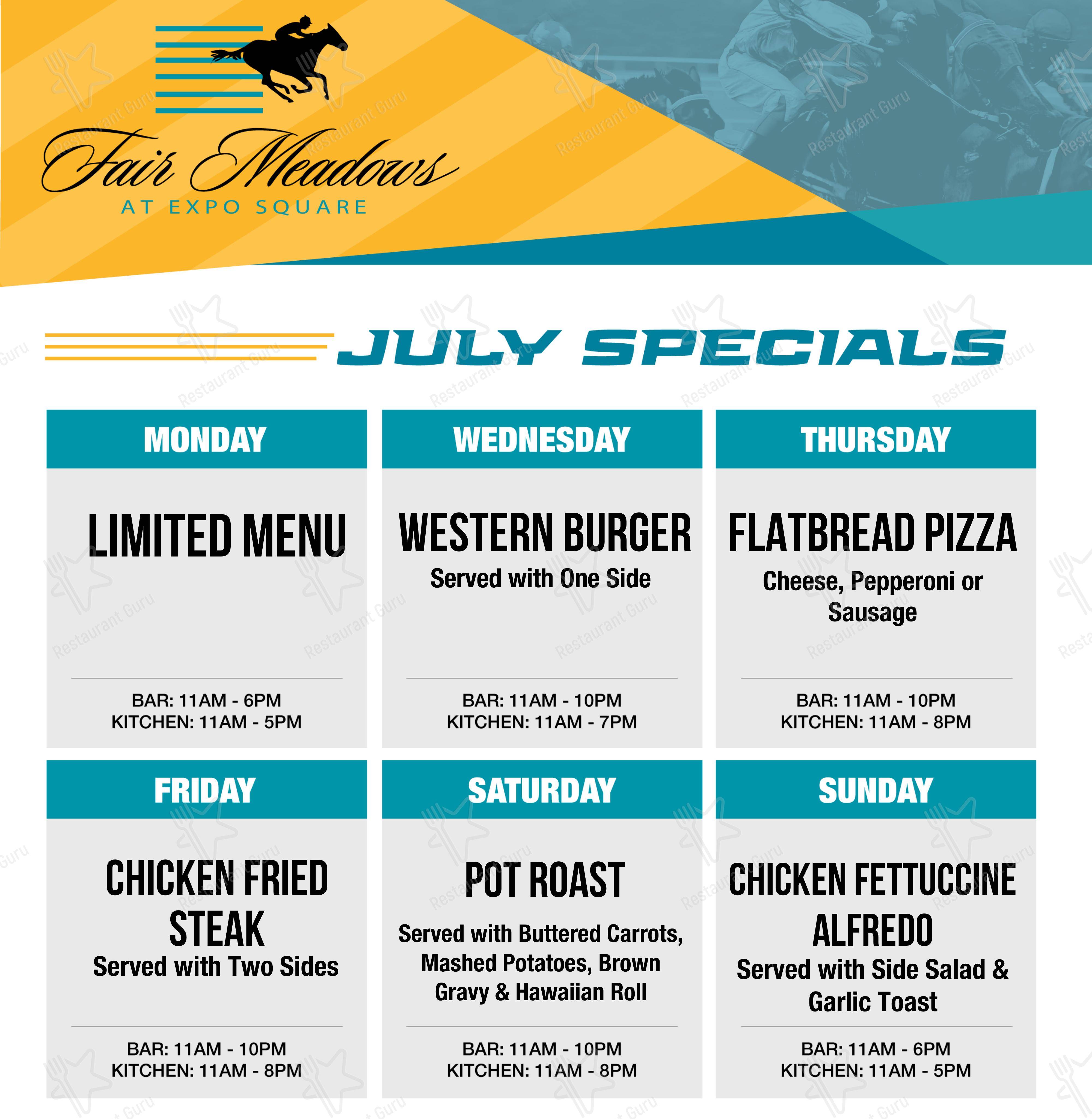 Menu at Fair Meadows Sports Grill restaurant, Tulsa