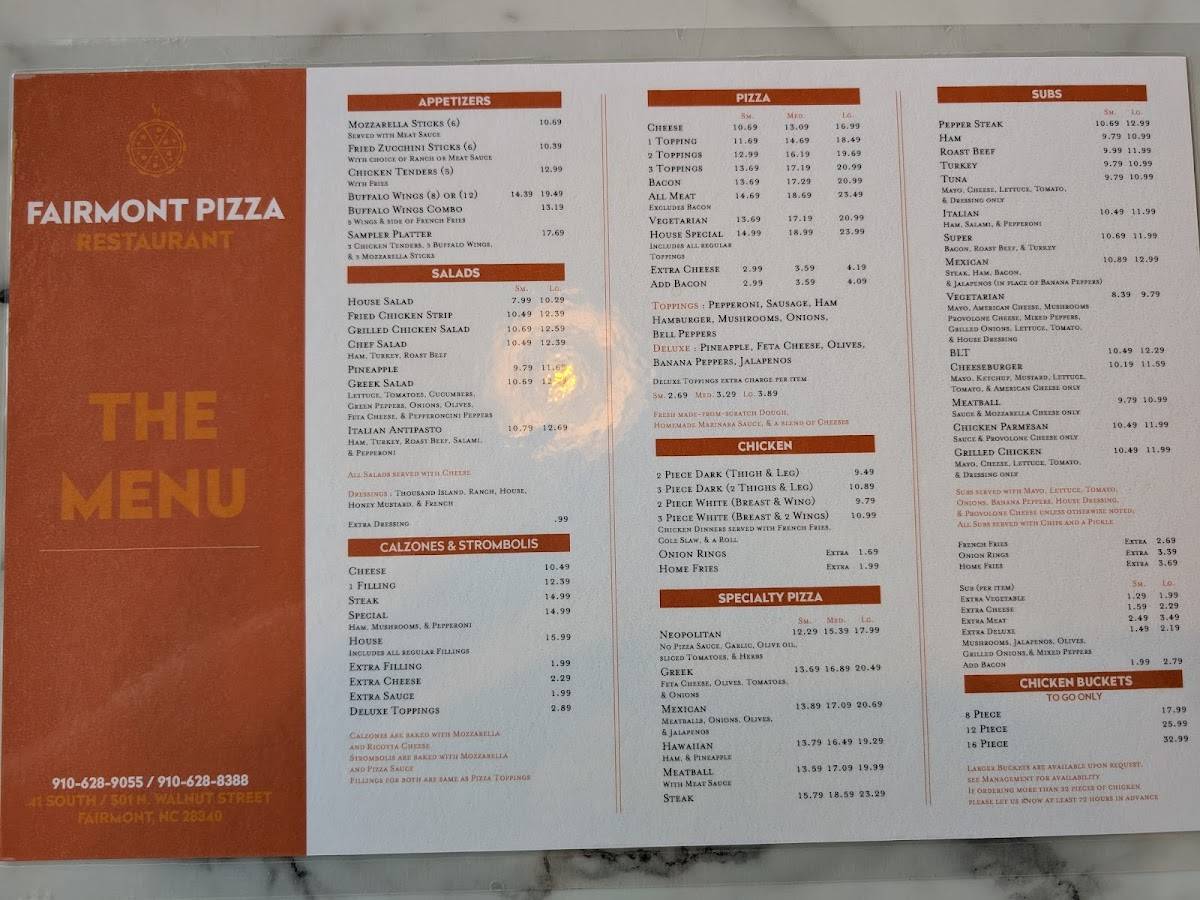 Menu at Fairmont Pizza pizzeria, Fairmont