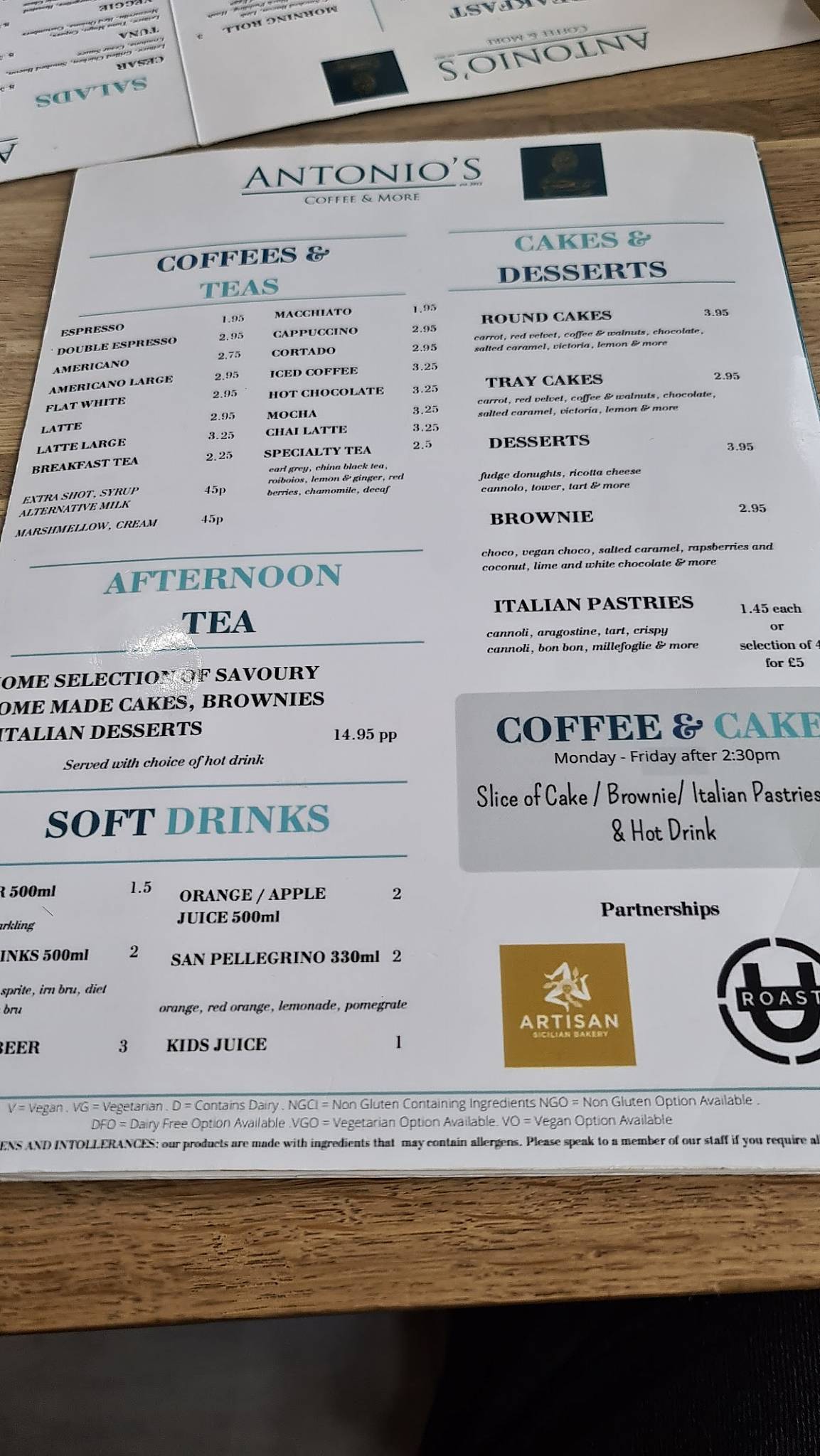 Menu at Antonio's Deli cafe, Falkirk, 30 Grahams Rd