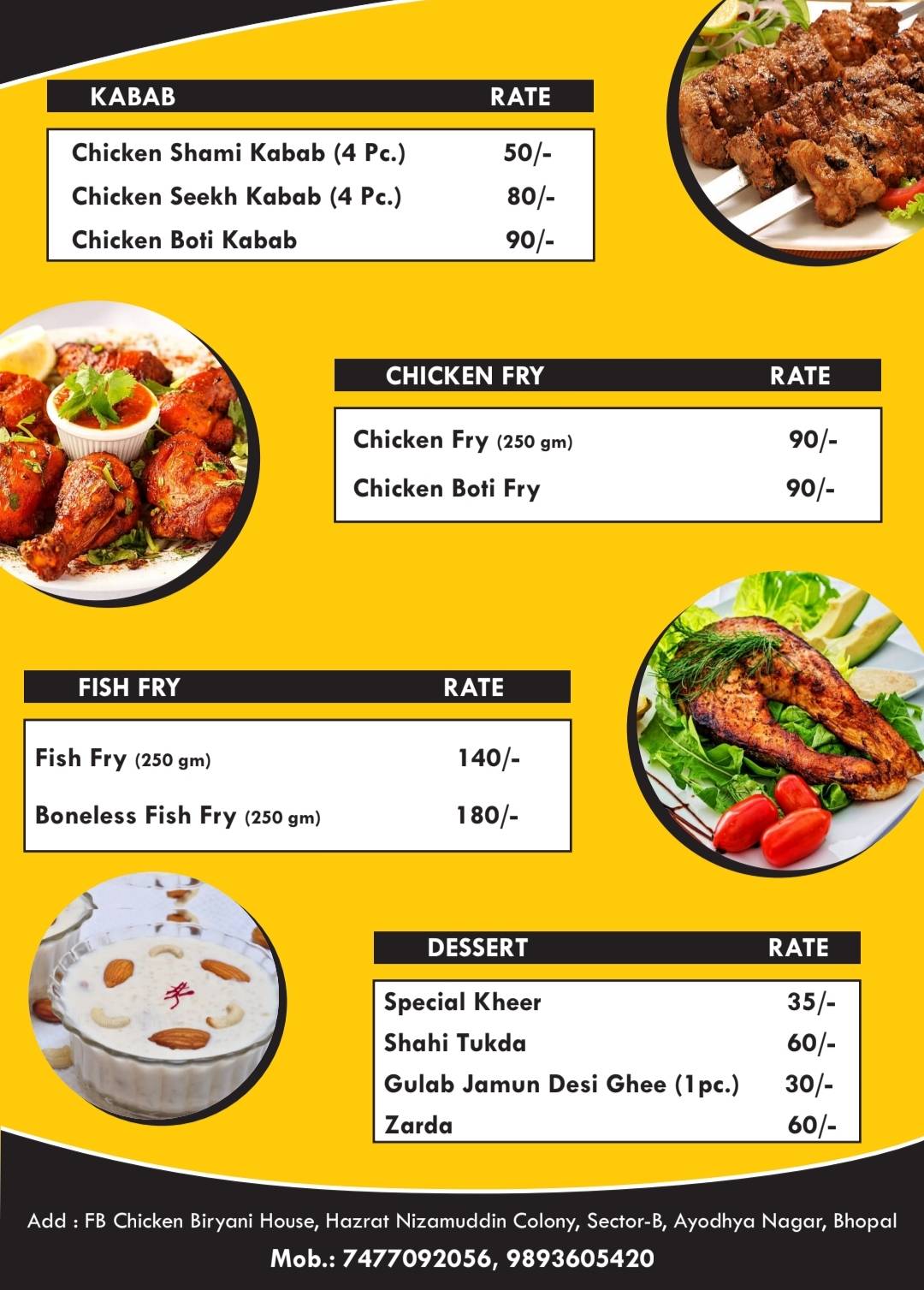Menu at Famous Biryani, India