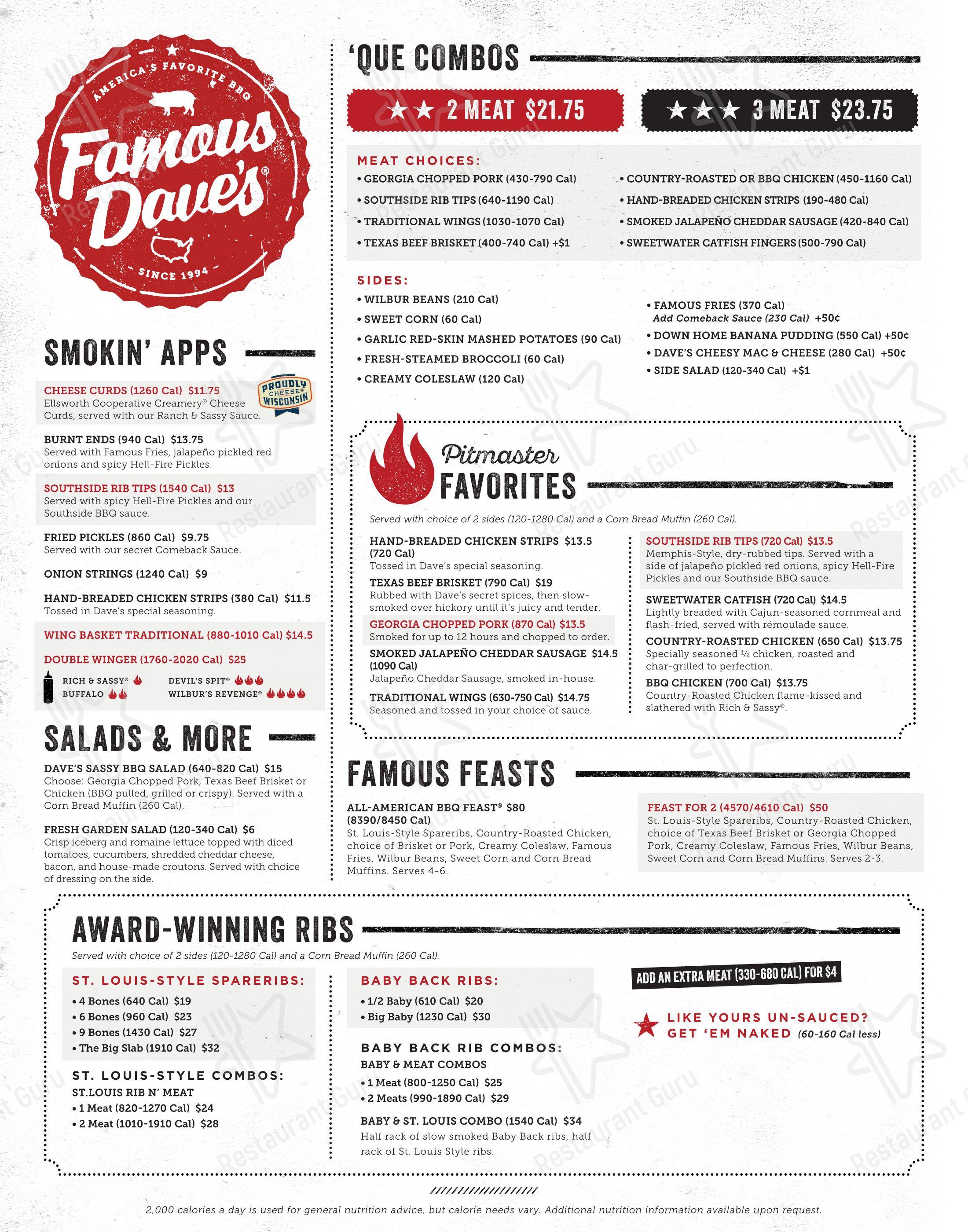 Menu at Famous Dave's Bar-B-Que, Knoxville