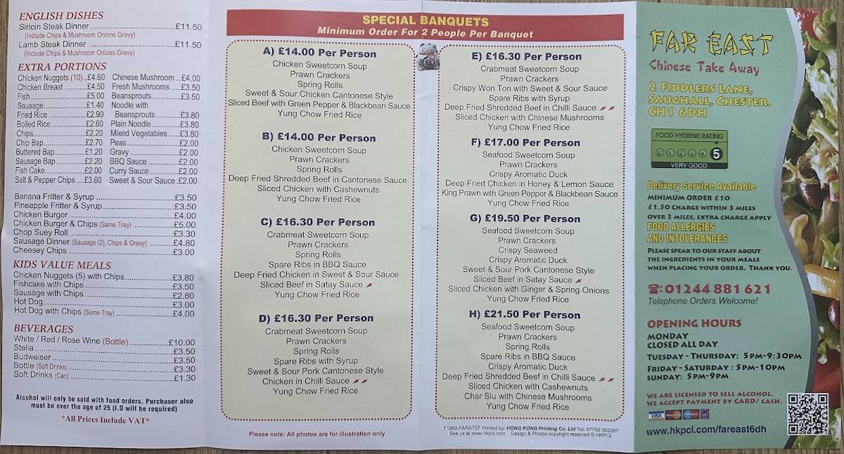 Menu at Far East restaurant, Chester, 2 Fiddlers Ln