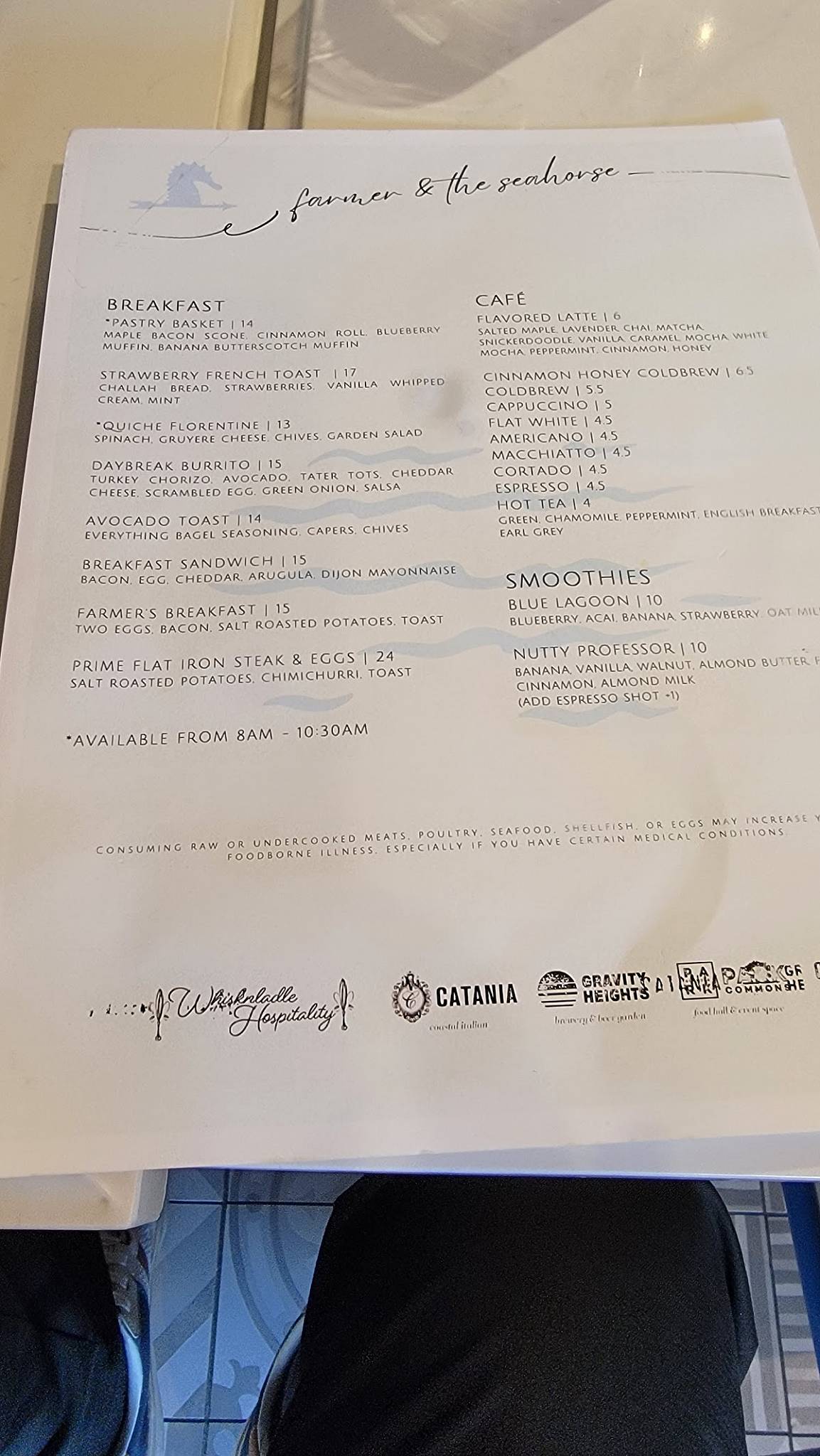 Menu at Farmer & The Seahorse restaurant, San Diego
