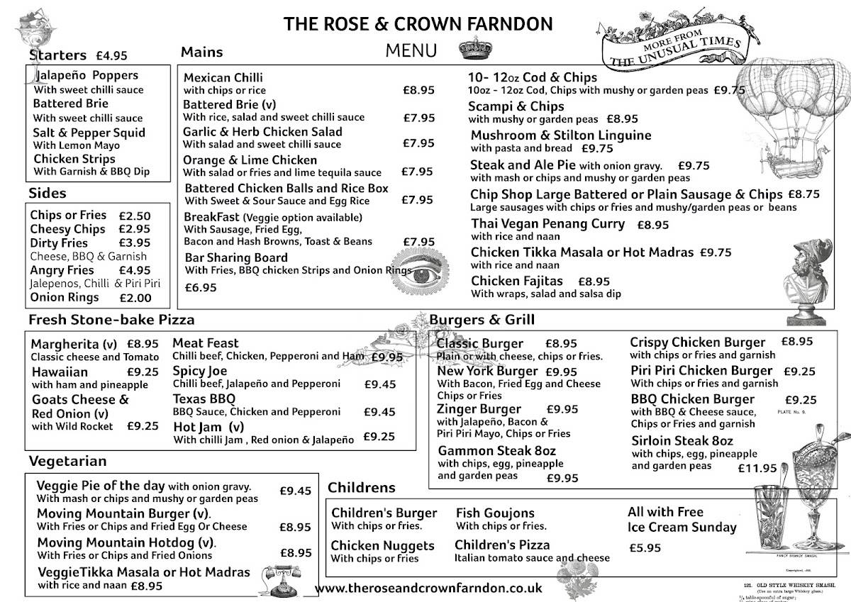 Menu at The Rose & Crown pub & bar, Newark-on-Trent, 25 Main St