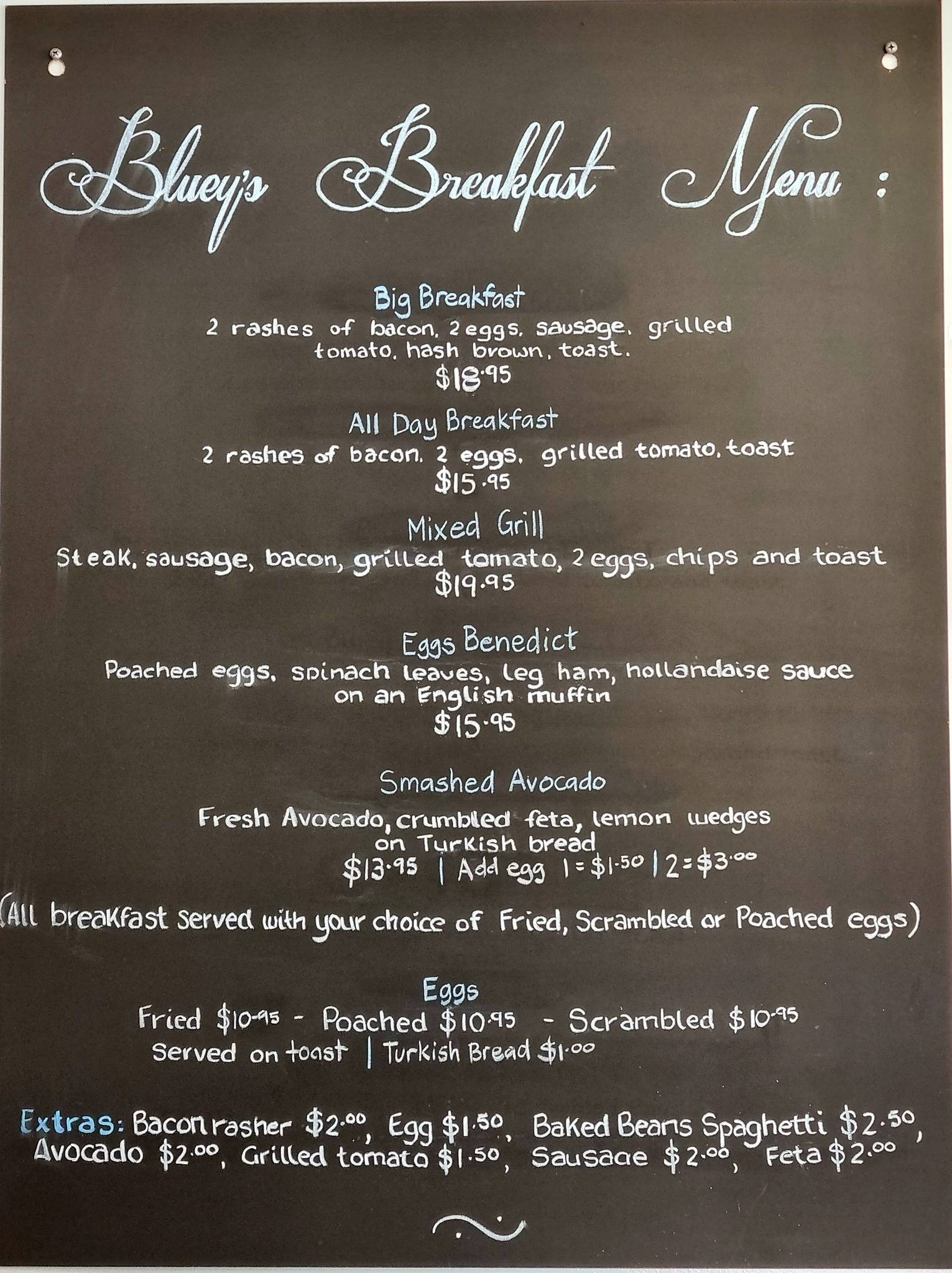 Menu at Bluey's Cafe and Carvery, Brendale