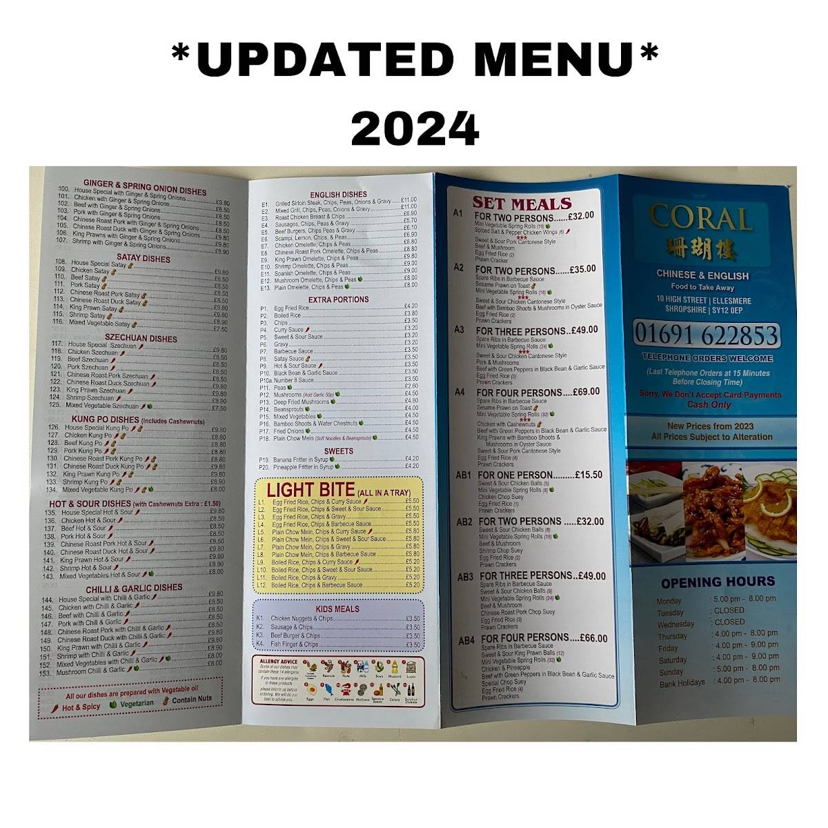 Menu at Coral fast food, Ellesmere