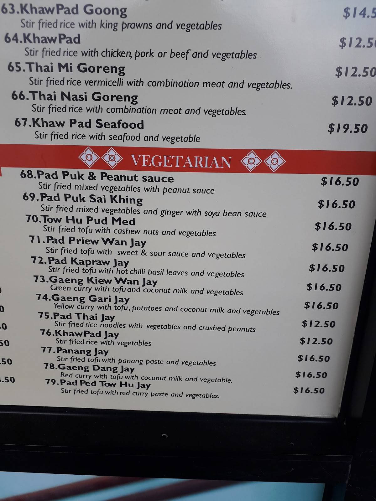 Menu at Khoo Thai Takeaway fast food, Auckland