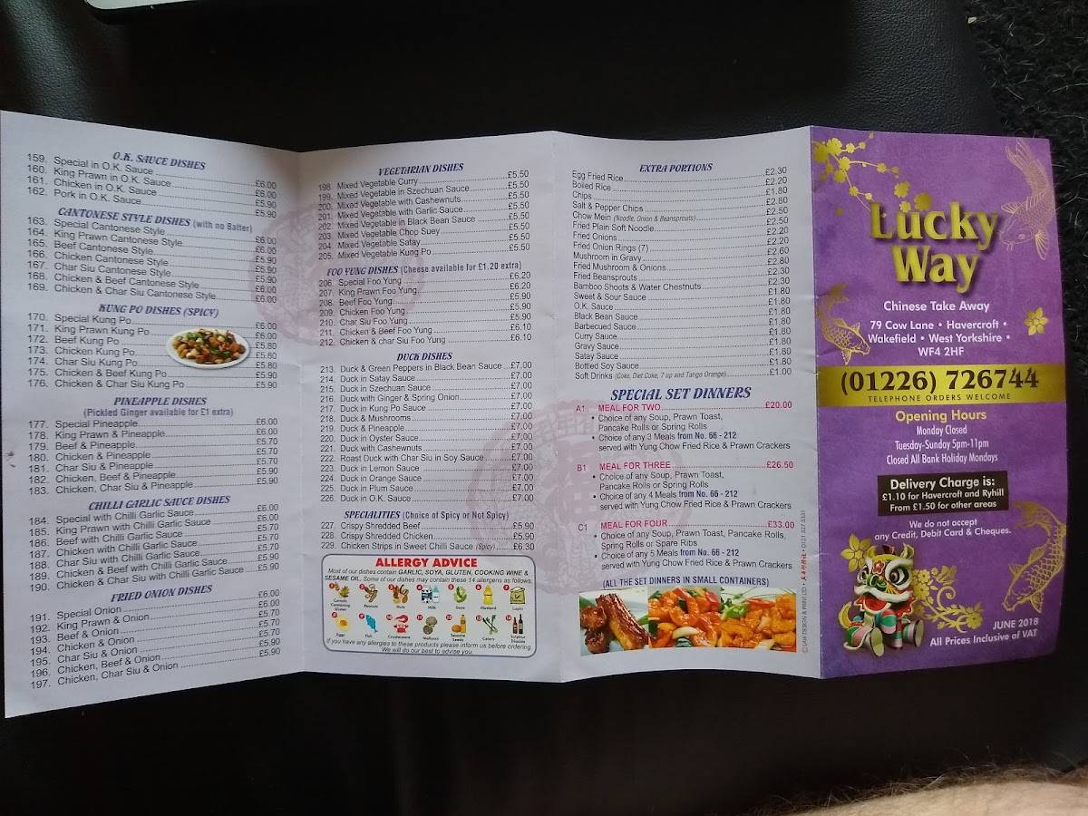 Menu at Lucky Way fast food, Ryhill
