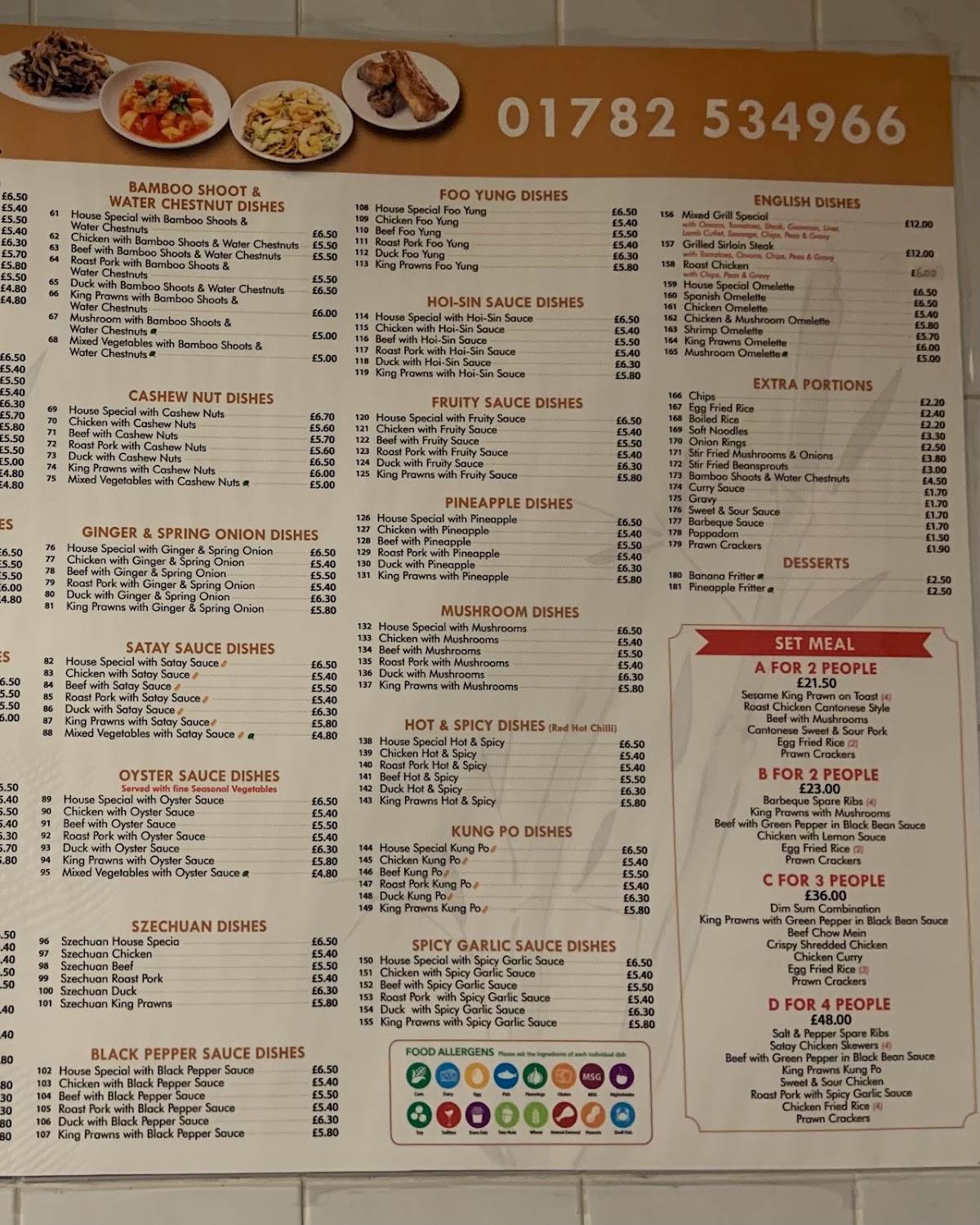 Menu at Milton Chinese Takeaway fast food, Stoke-on-Trent