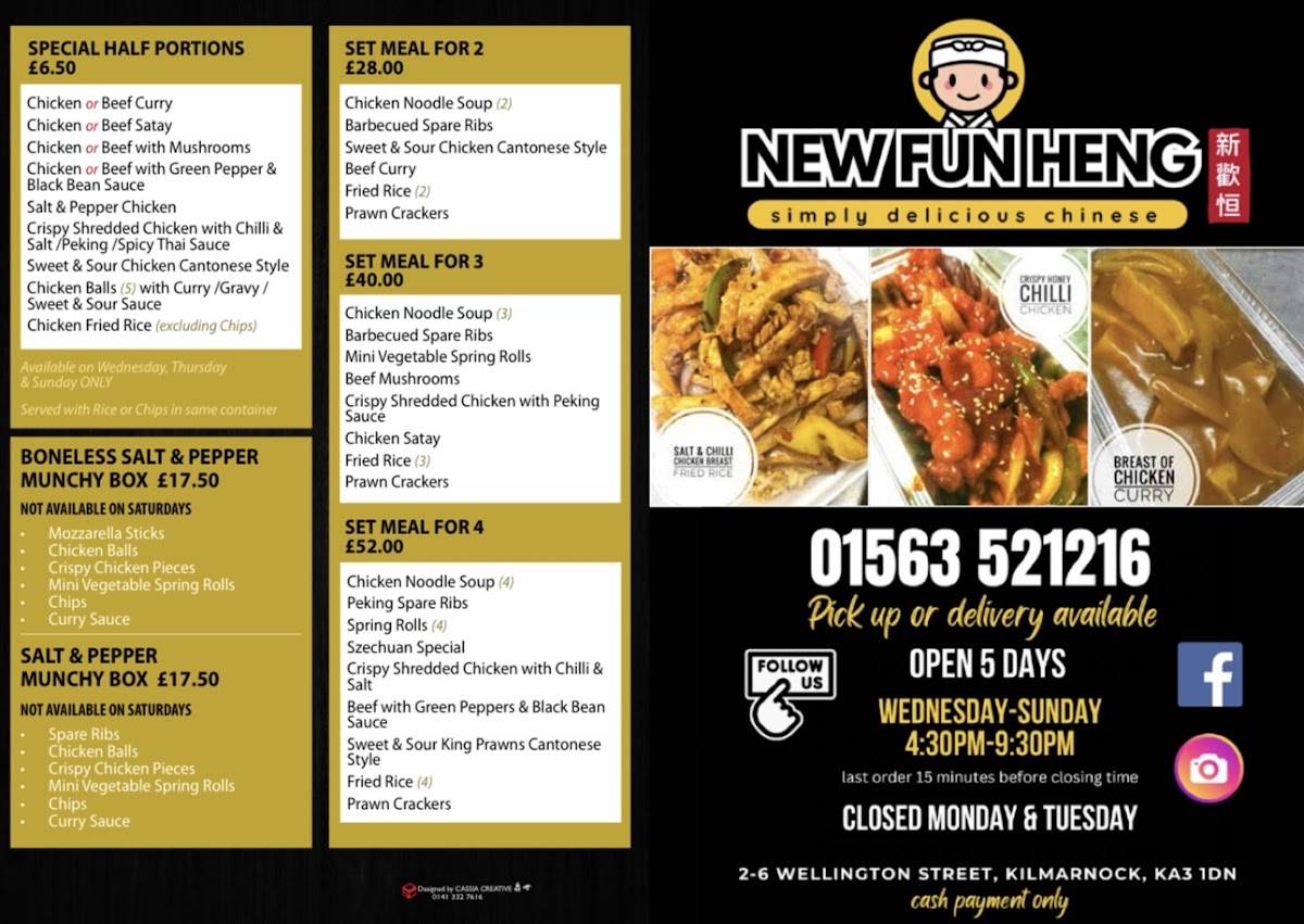 Menu at New Fun Heng fast food, Kilmarnock