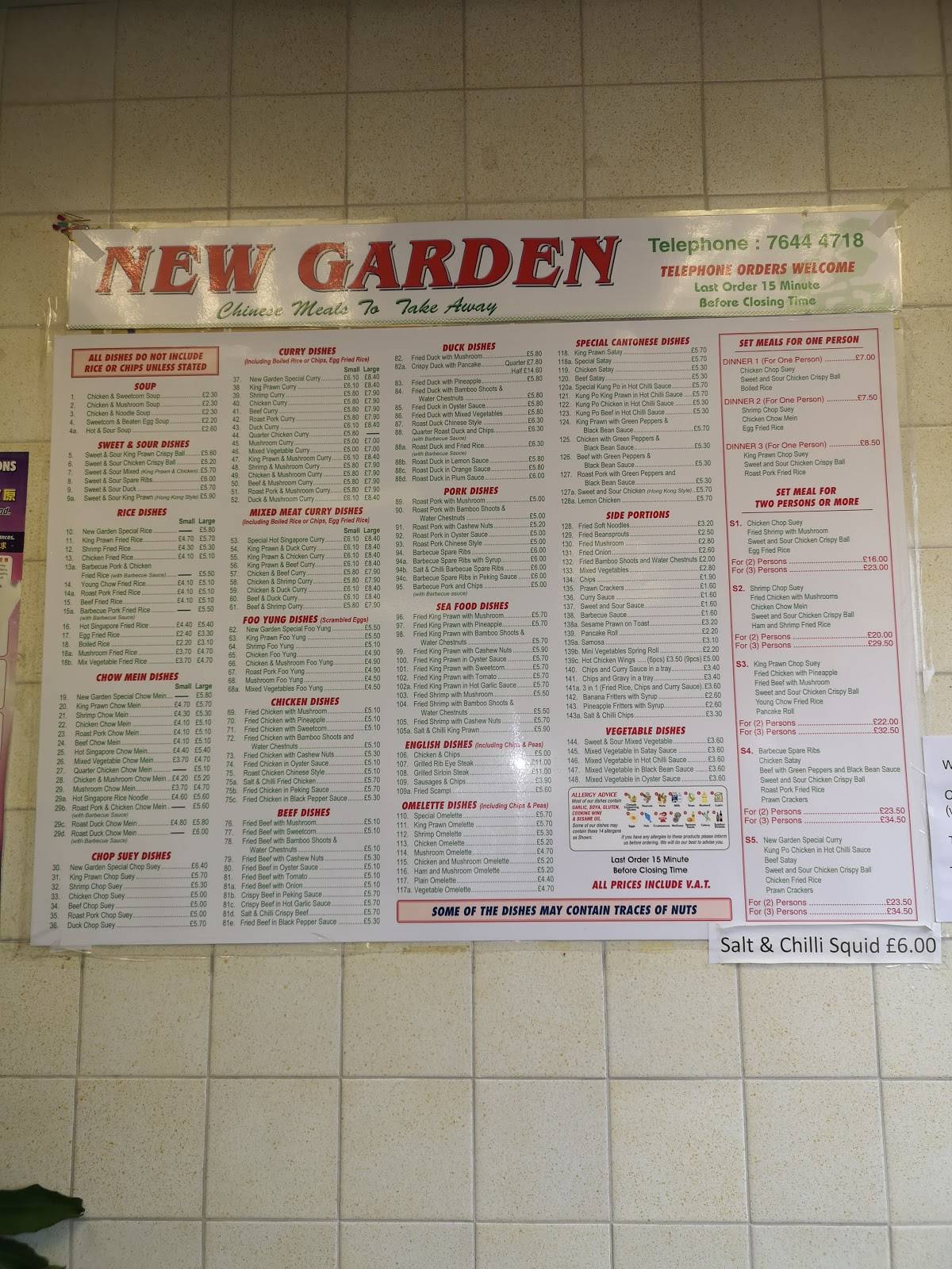 Menu at New Garden fast food, Coventry
