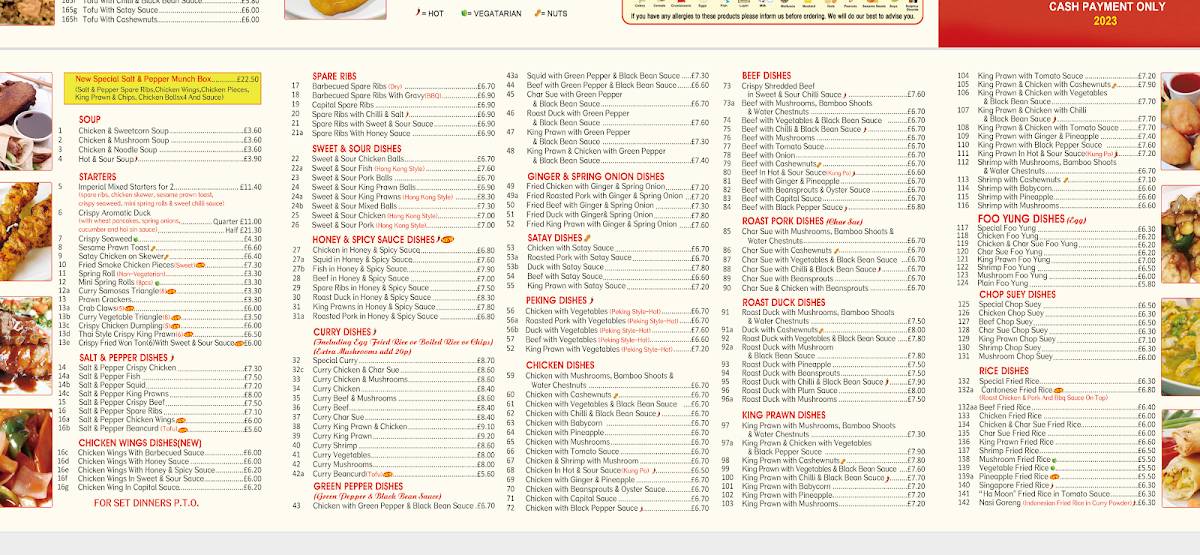 Menu at Peking House fast food, Somerton